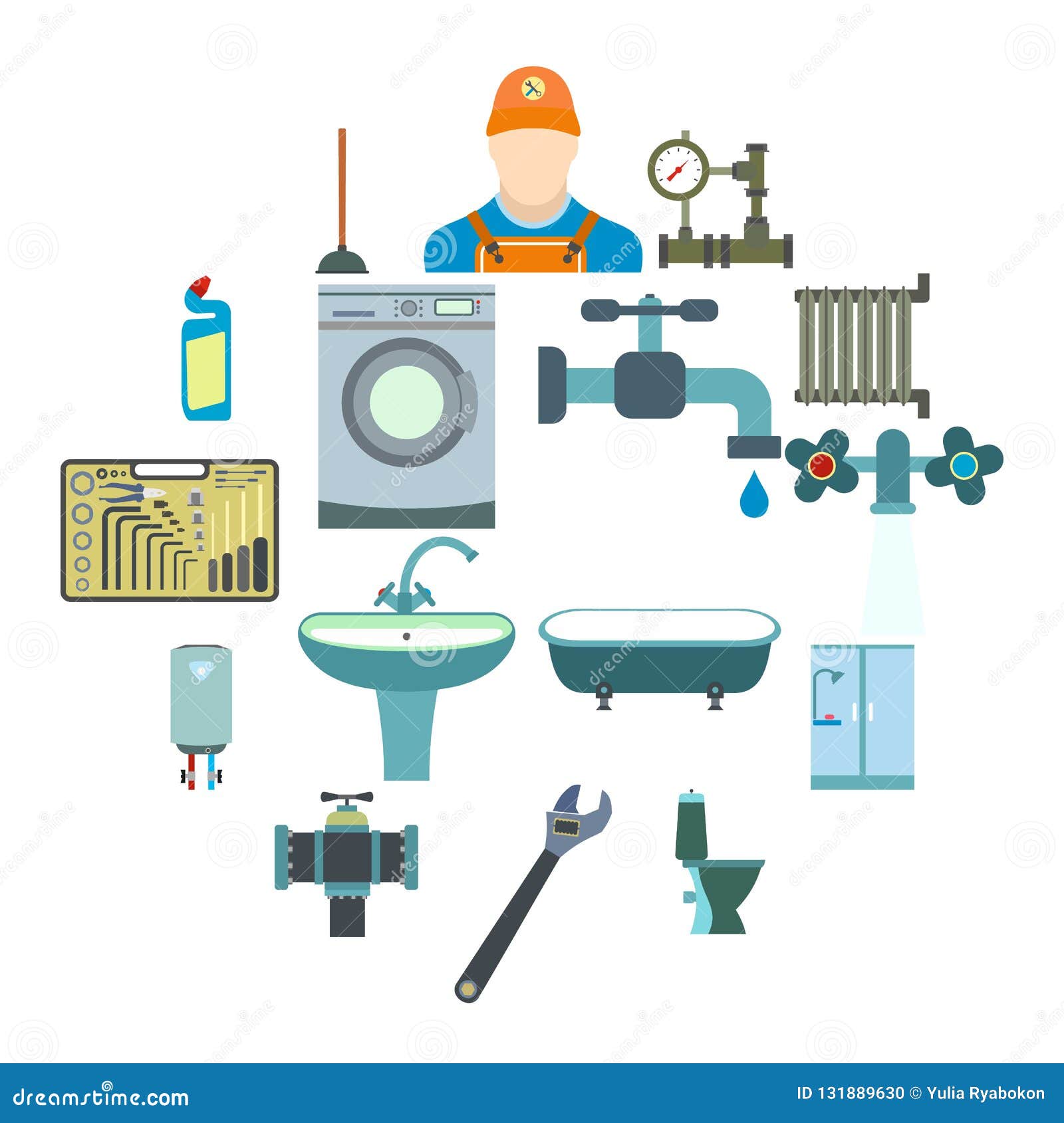Sanitary Engineering Flat Icons Stock Vector - Illustration of open ...