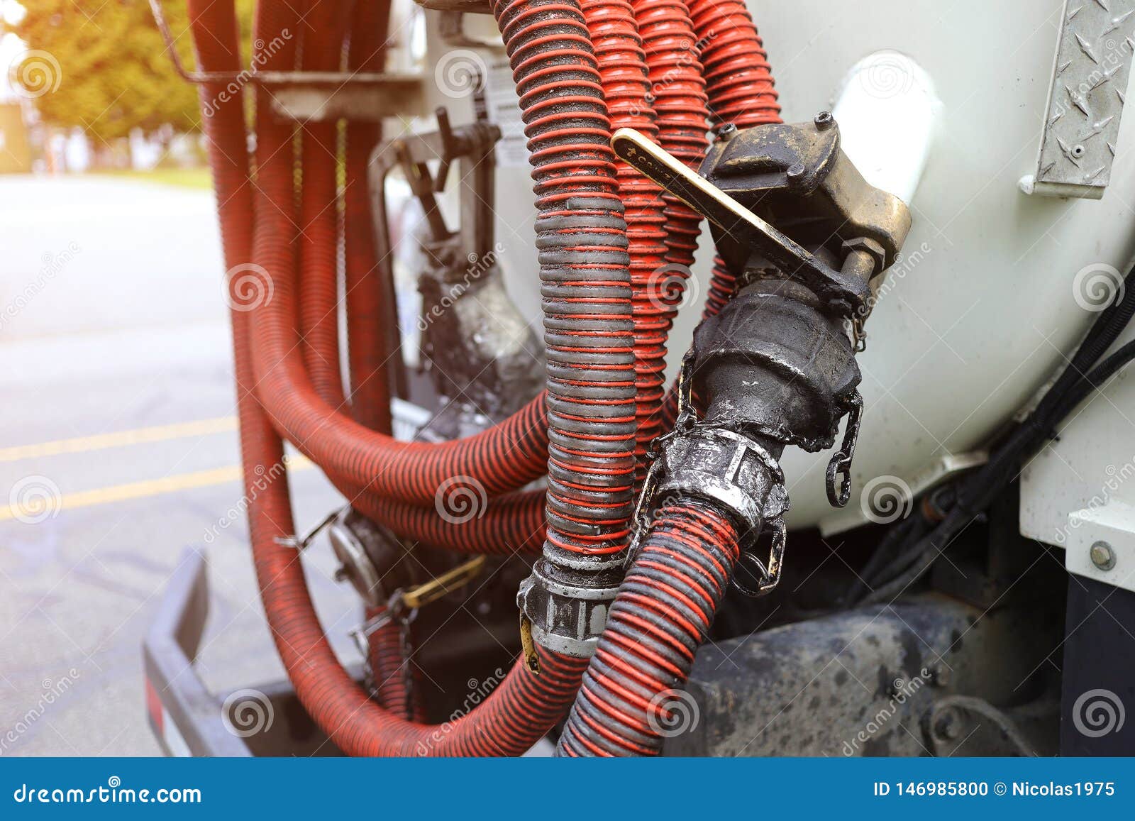 Sanitary vehicle hose stock photo. Image of manhole - 146985800