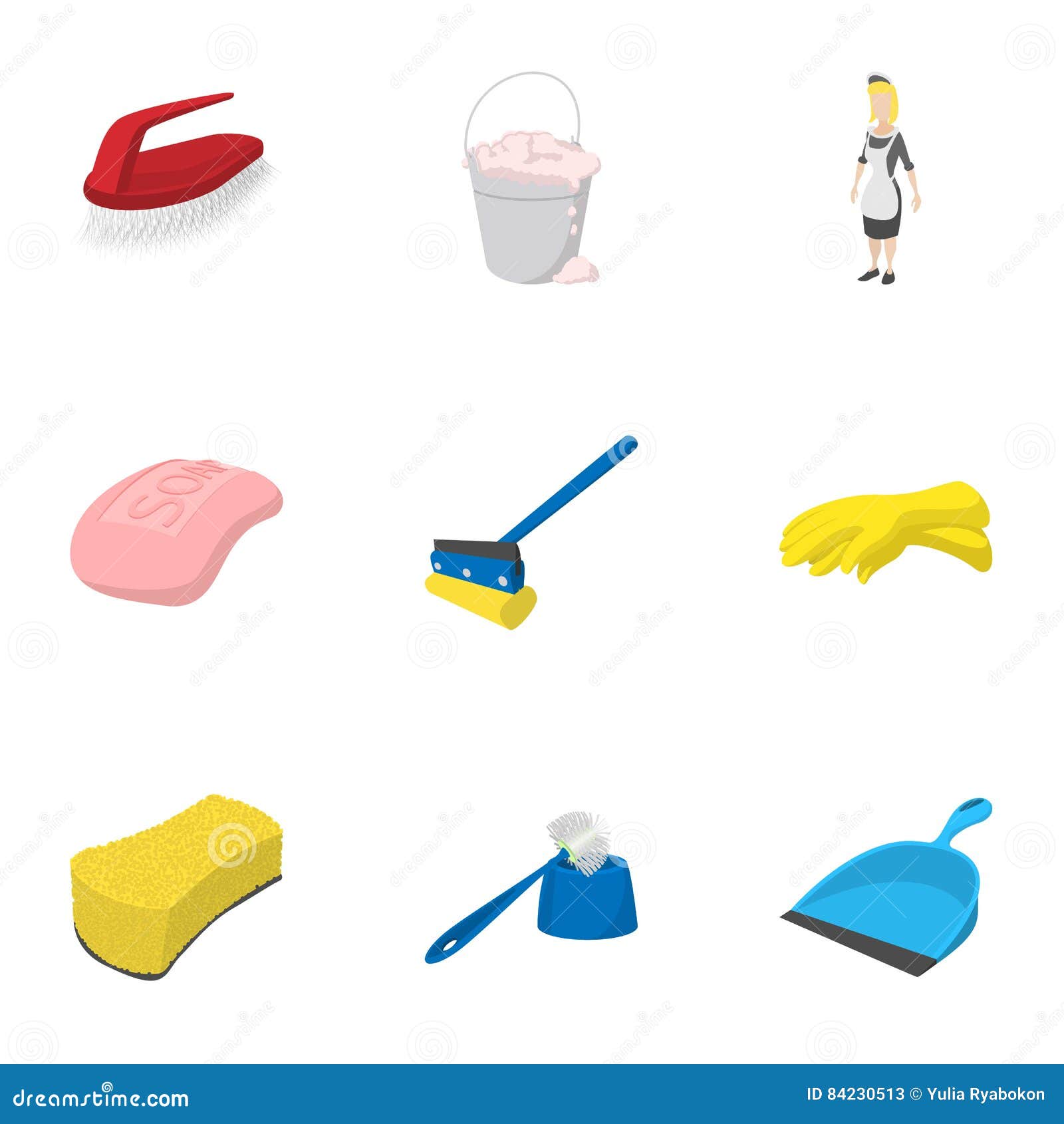 Sanitation Icons Set, Cartoon Style Stock Vector - Illustration of ...