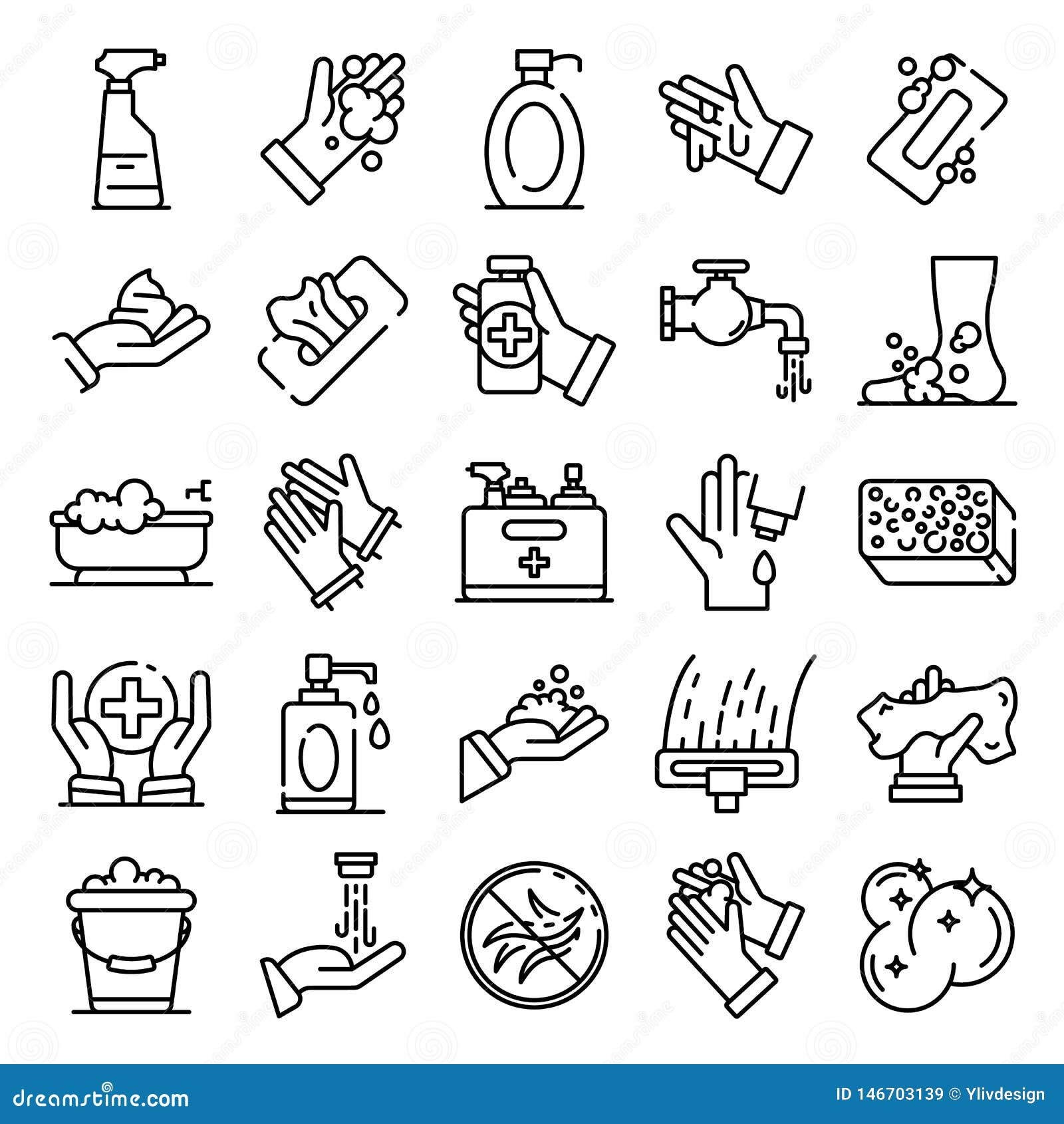 Sanitation Icons Set, Outline Style Stock Vector - Illustration of ...