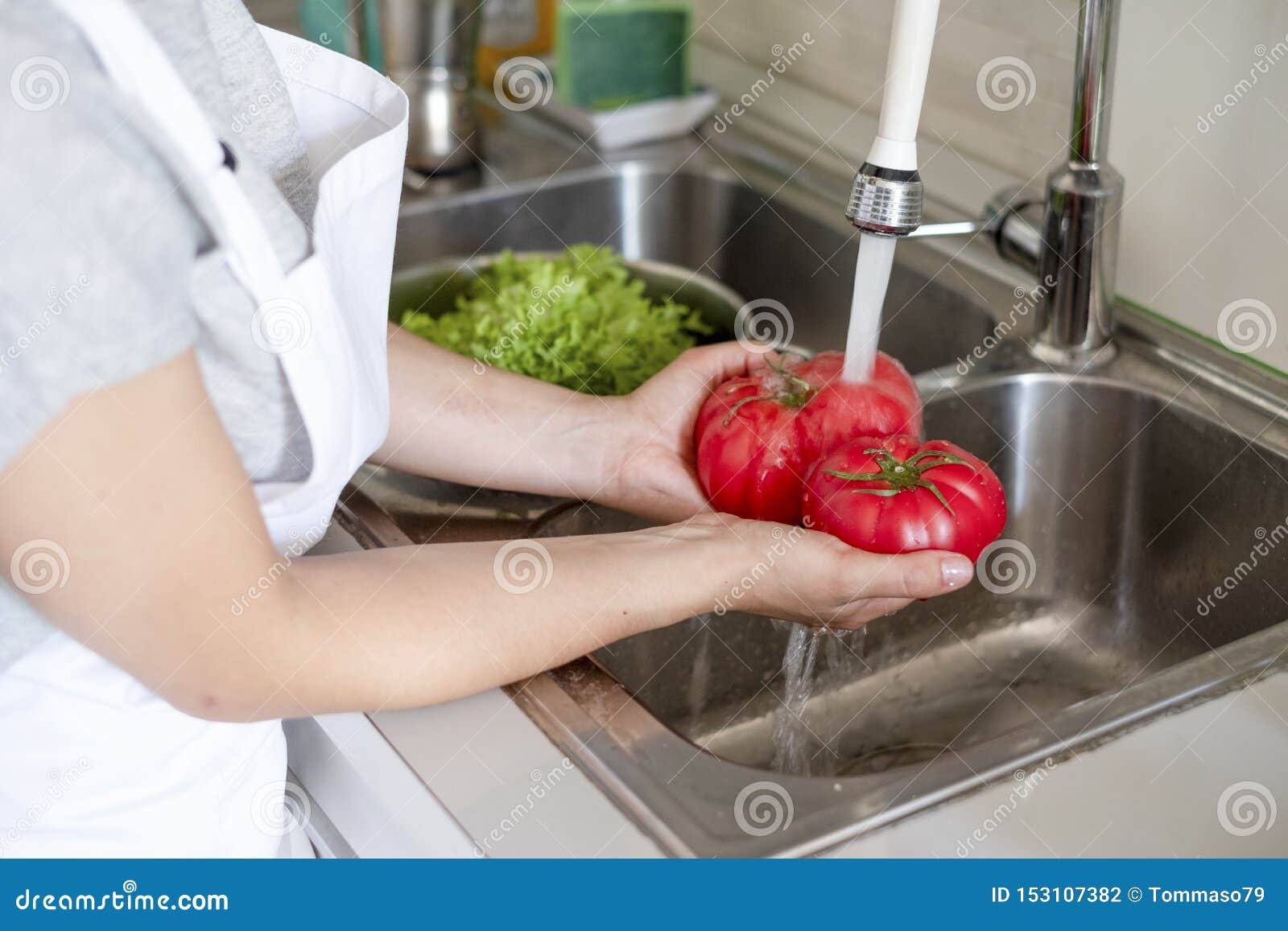 Sanitize Food Using Water in Home Kitchen Stock Photo - Image of clean ...