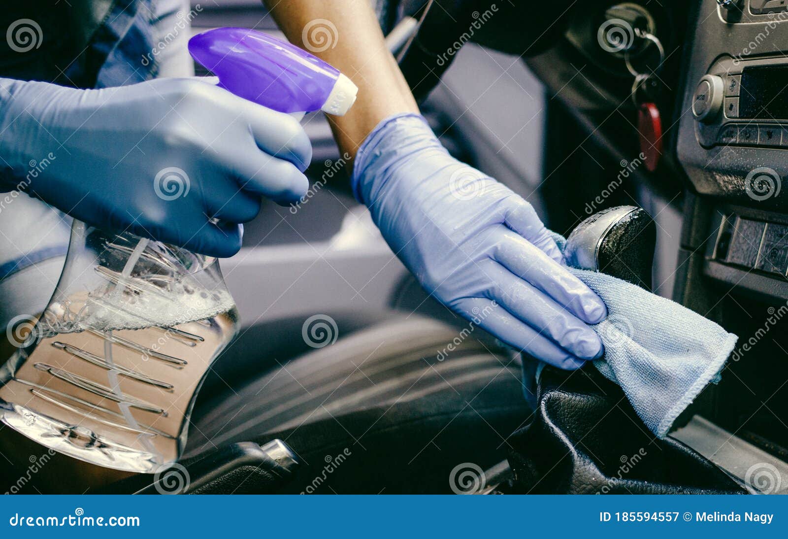 Sanitizing Car Interior Covid Prevention Stock Image - Image of hand ...