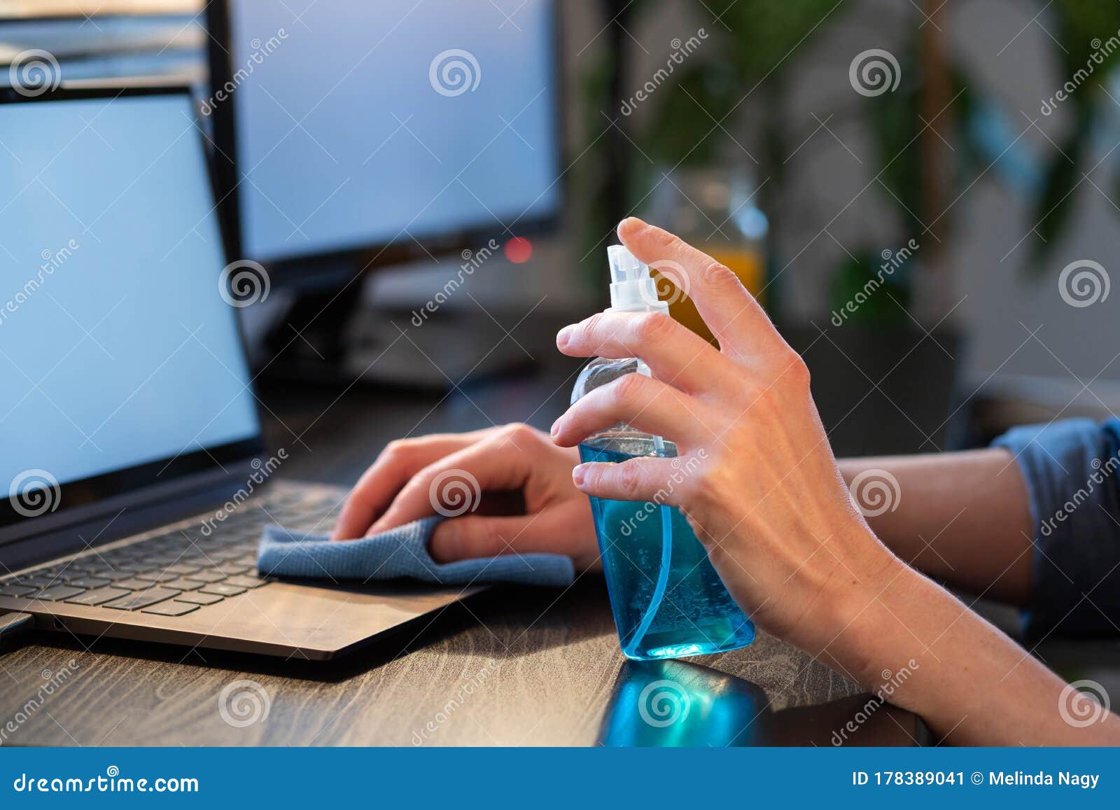 Sanitizing Computer or Laptop Keyboard Coronavirus Protection Stock ...