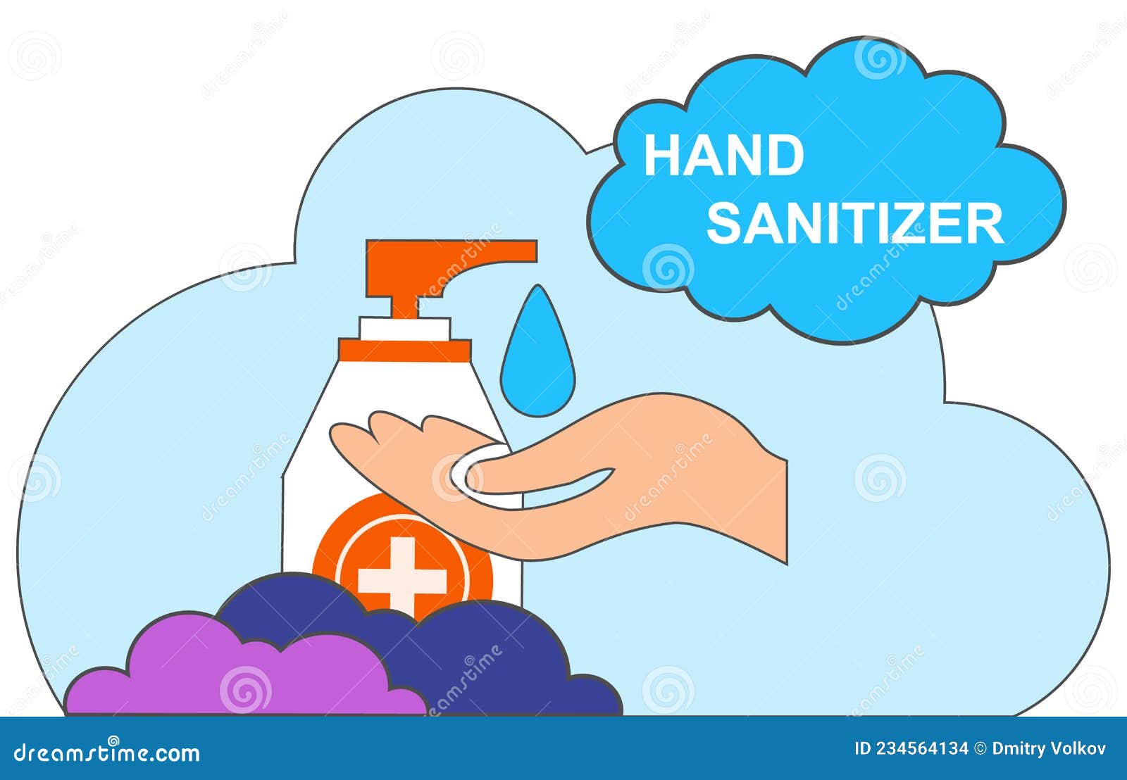 Sanitizing Hands with an Antiseptic. Hand Sanitizing Cartoon Icon in ...