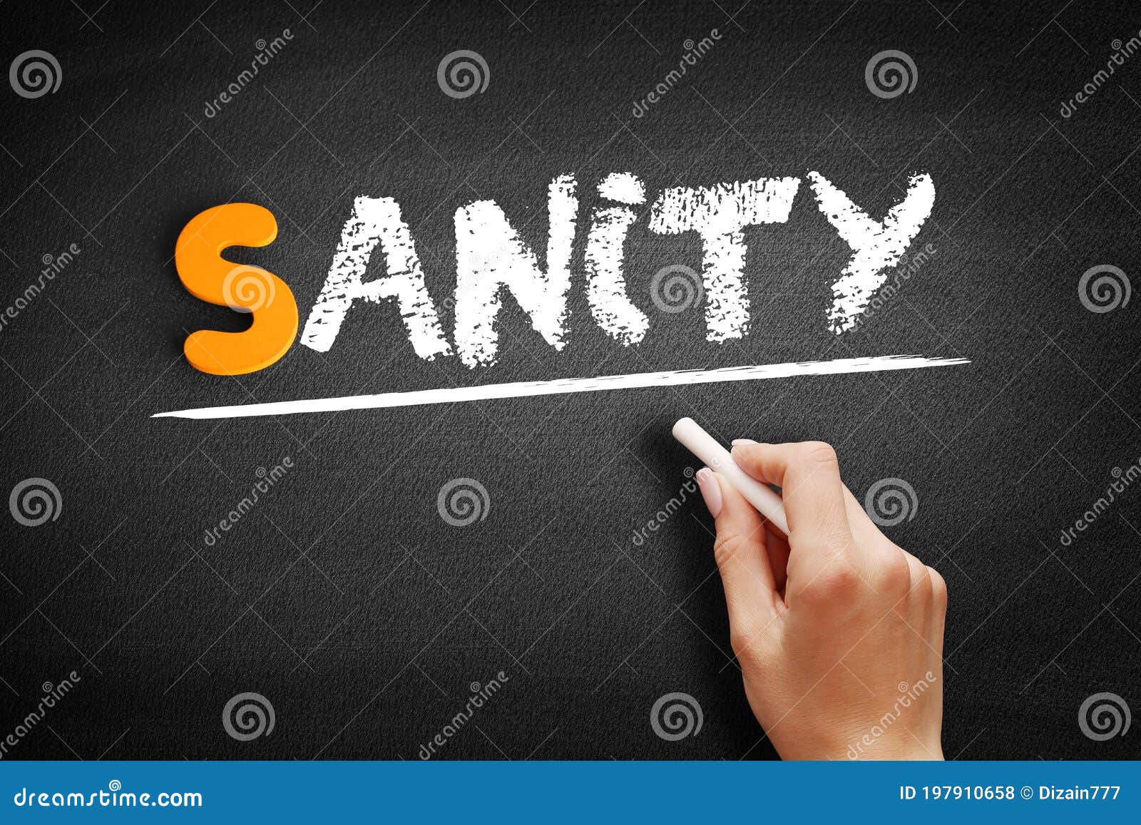 Sanity text on blackboard stock photo. Image of irrational - 197910658