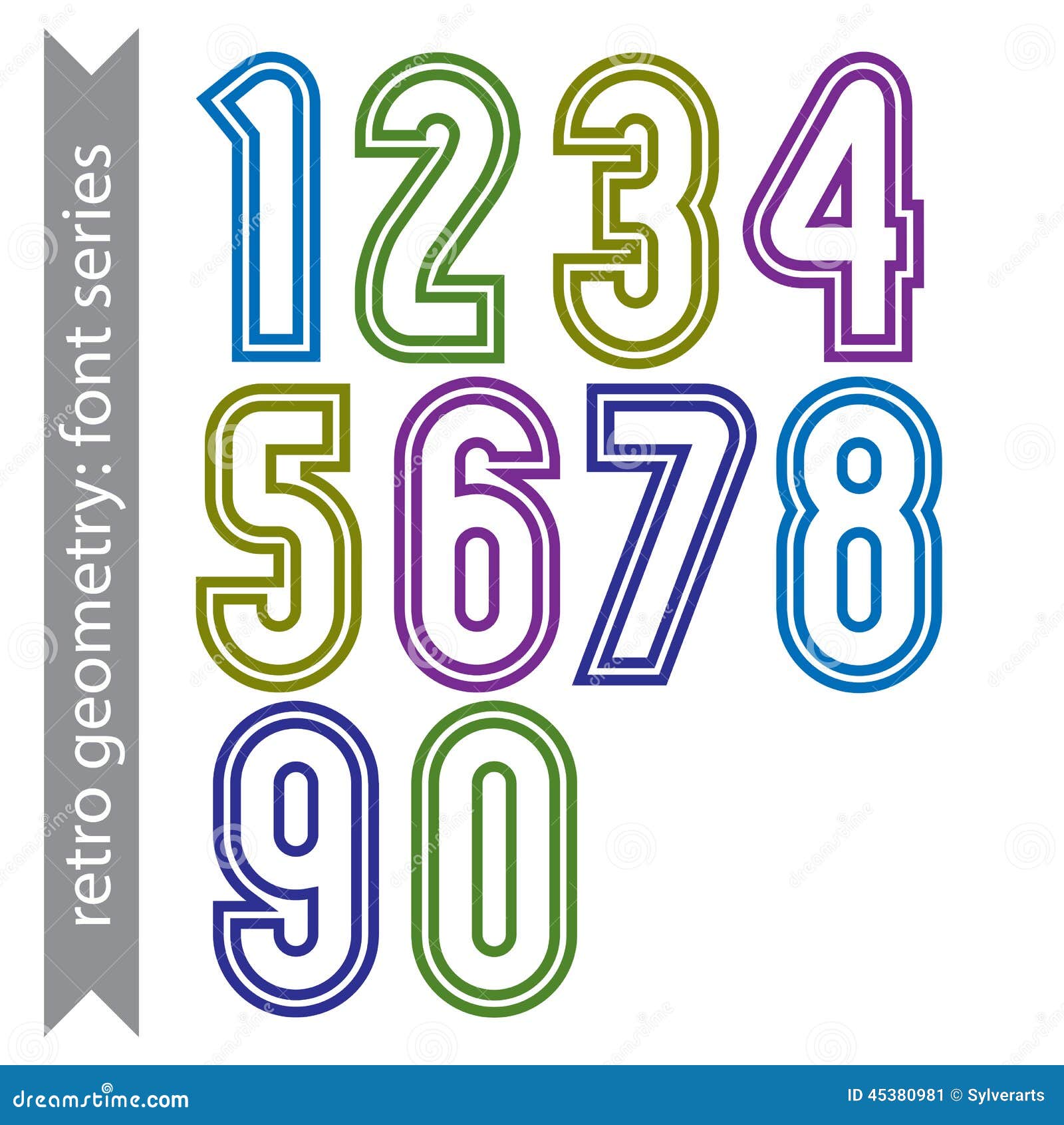 Geometric Numbers Decorated With Blue Pixel Texture. Vector ...