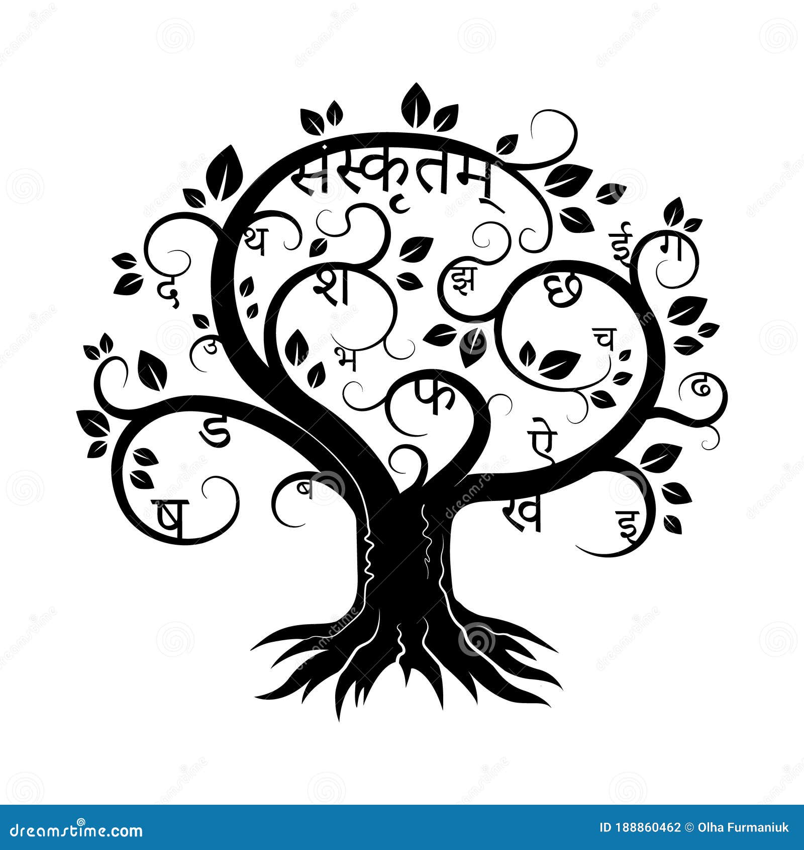 Sanskrit Tree, Logo. Devanagari Letters Grow on Branches. the Symbol of ...