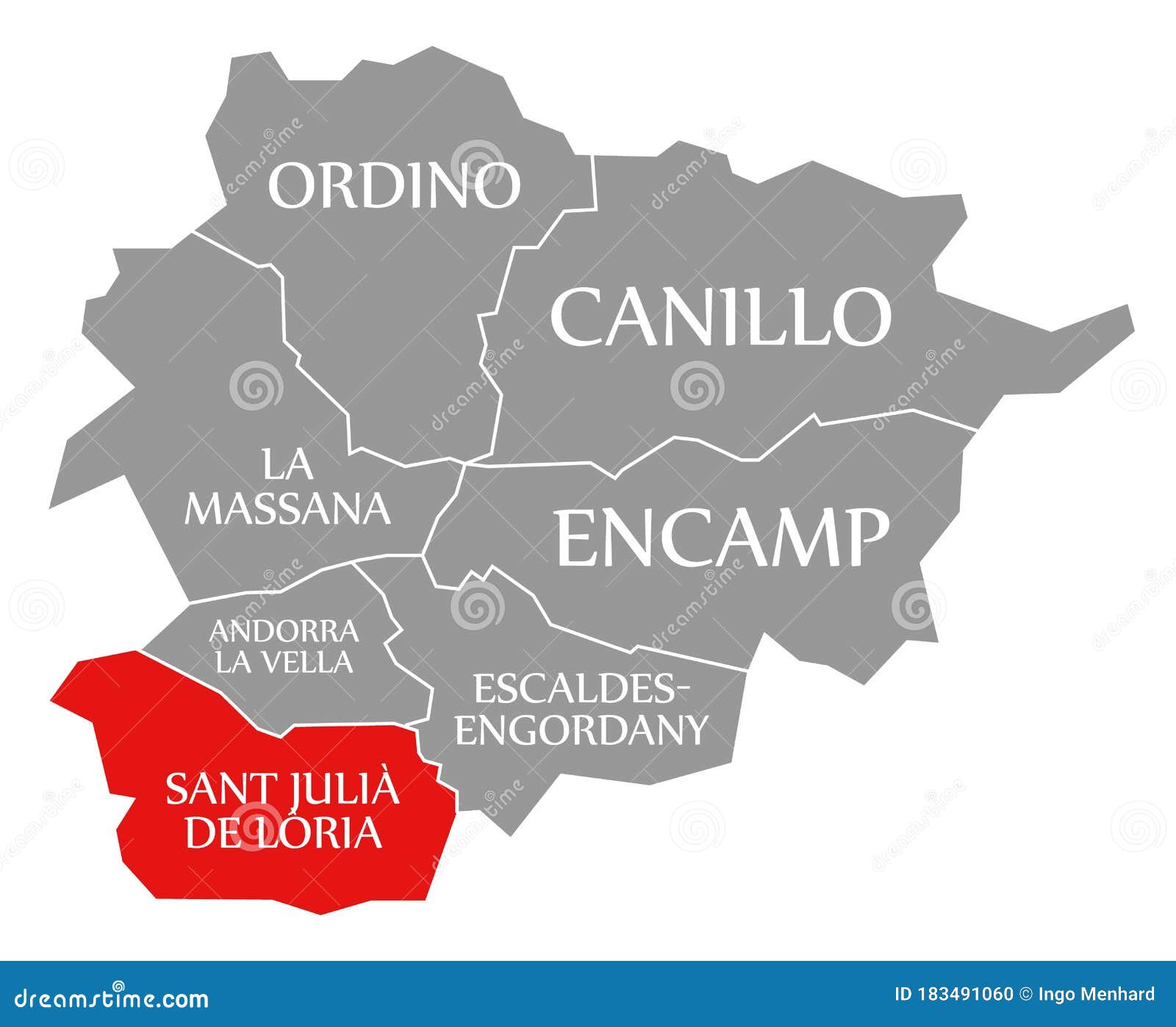 Sant Julia De Loria Red Highlighted in Map of Andorra Stock ...