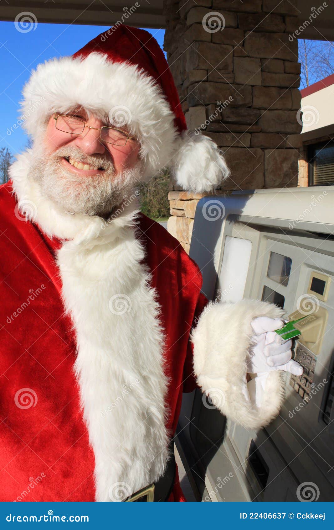 Santa at the ATM 2 stock image. Image of cheeriness, machine - 22406637