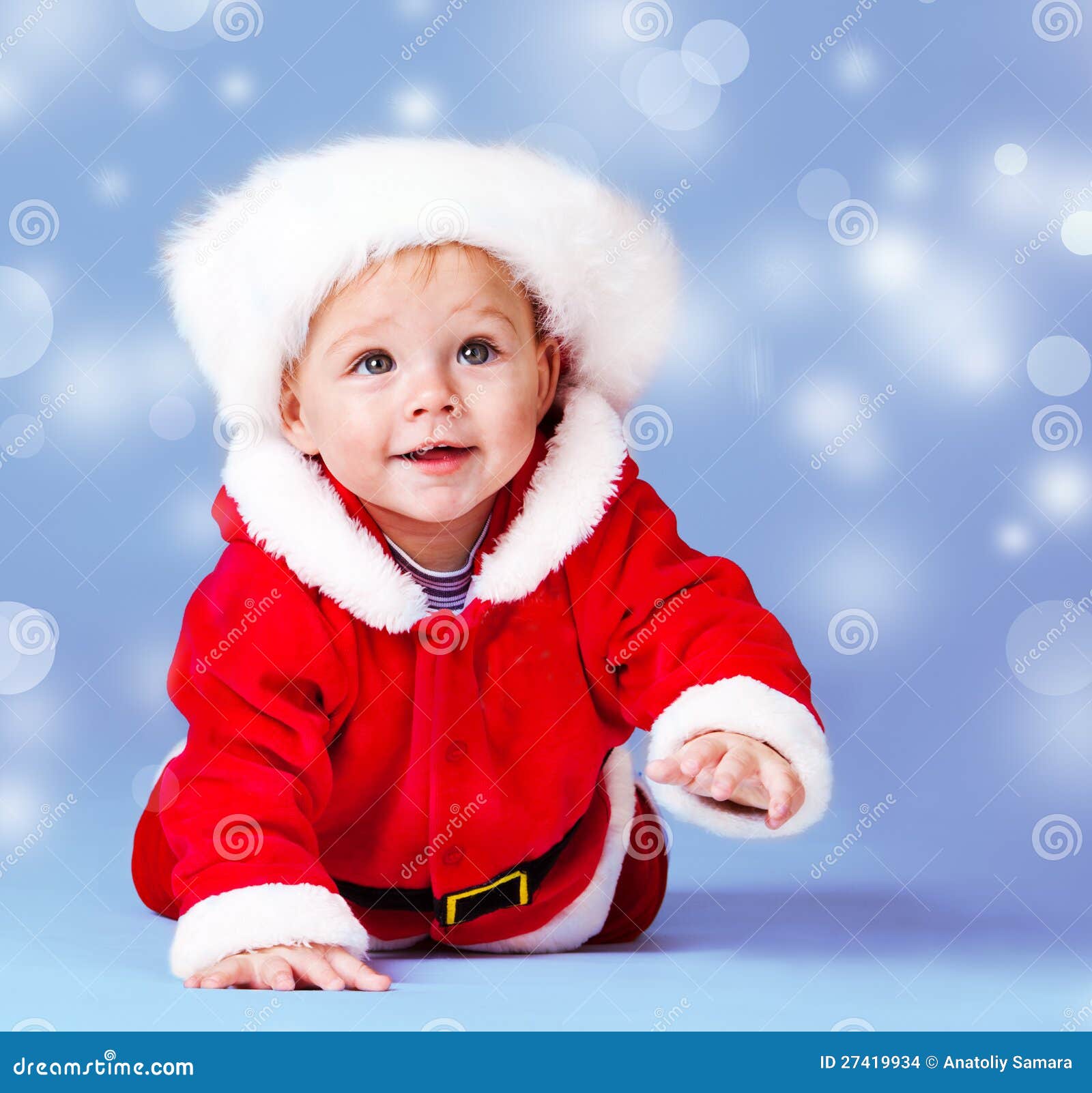 Santa baby over blue stock photo. Image of small, playing - 27419934