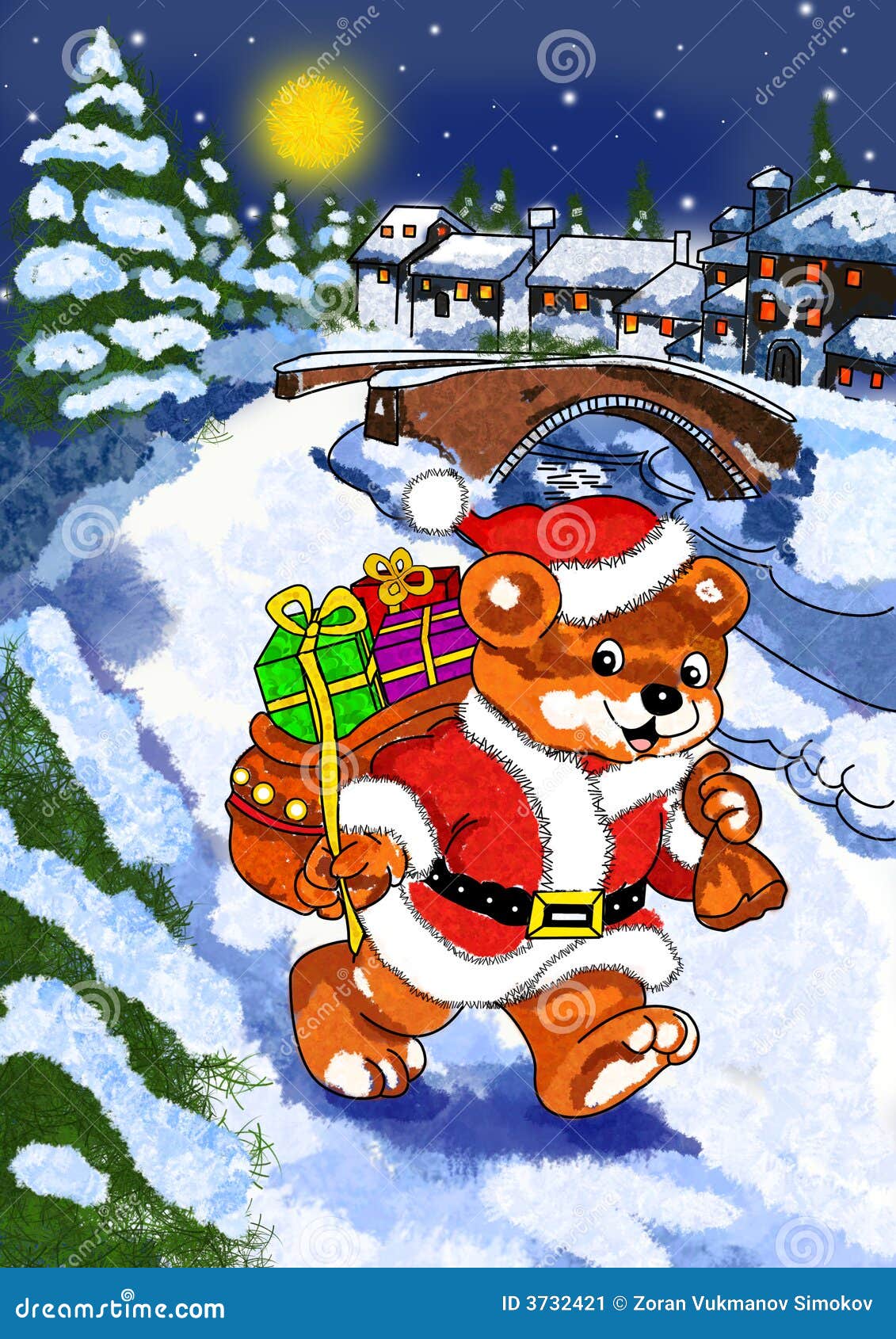 Santa Bear stock illustration. Illustration of village - 3732421