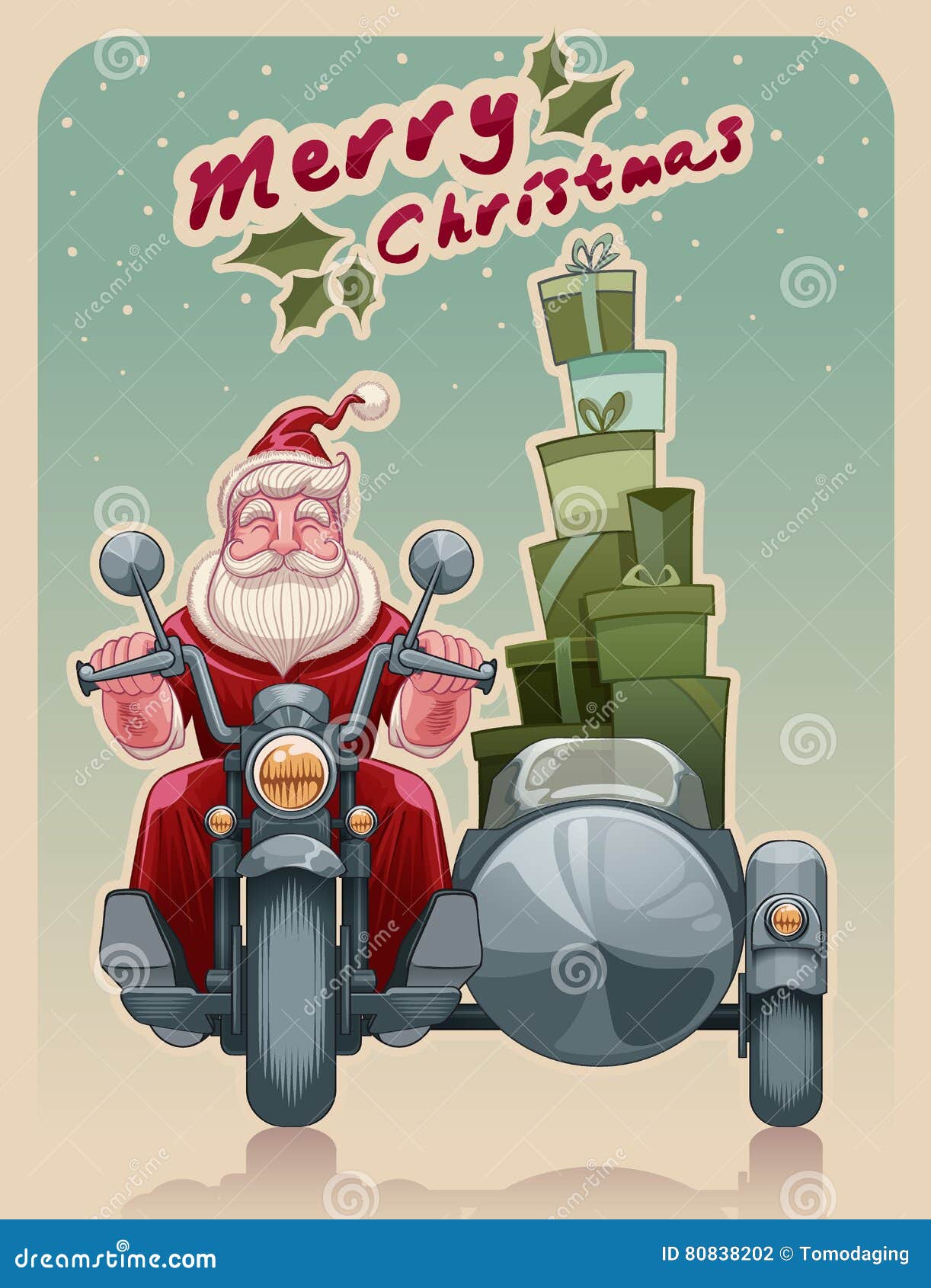 Santa Biker On An American Style Chopper Motorcycle, Popping A Wheelie ...