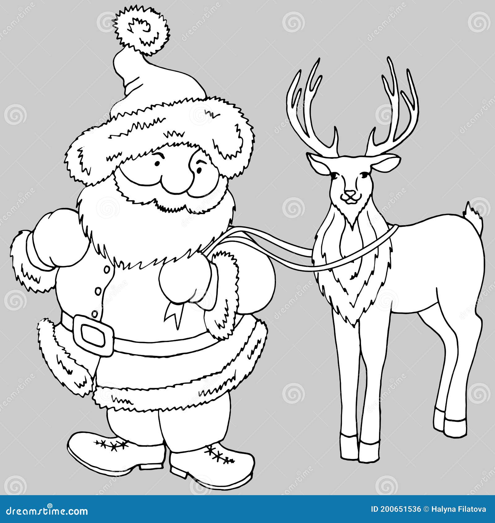 2004 Santa, Black And White Linear Drawing, Santa Claus And Deer ...