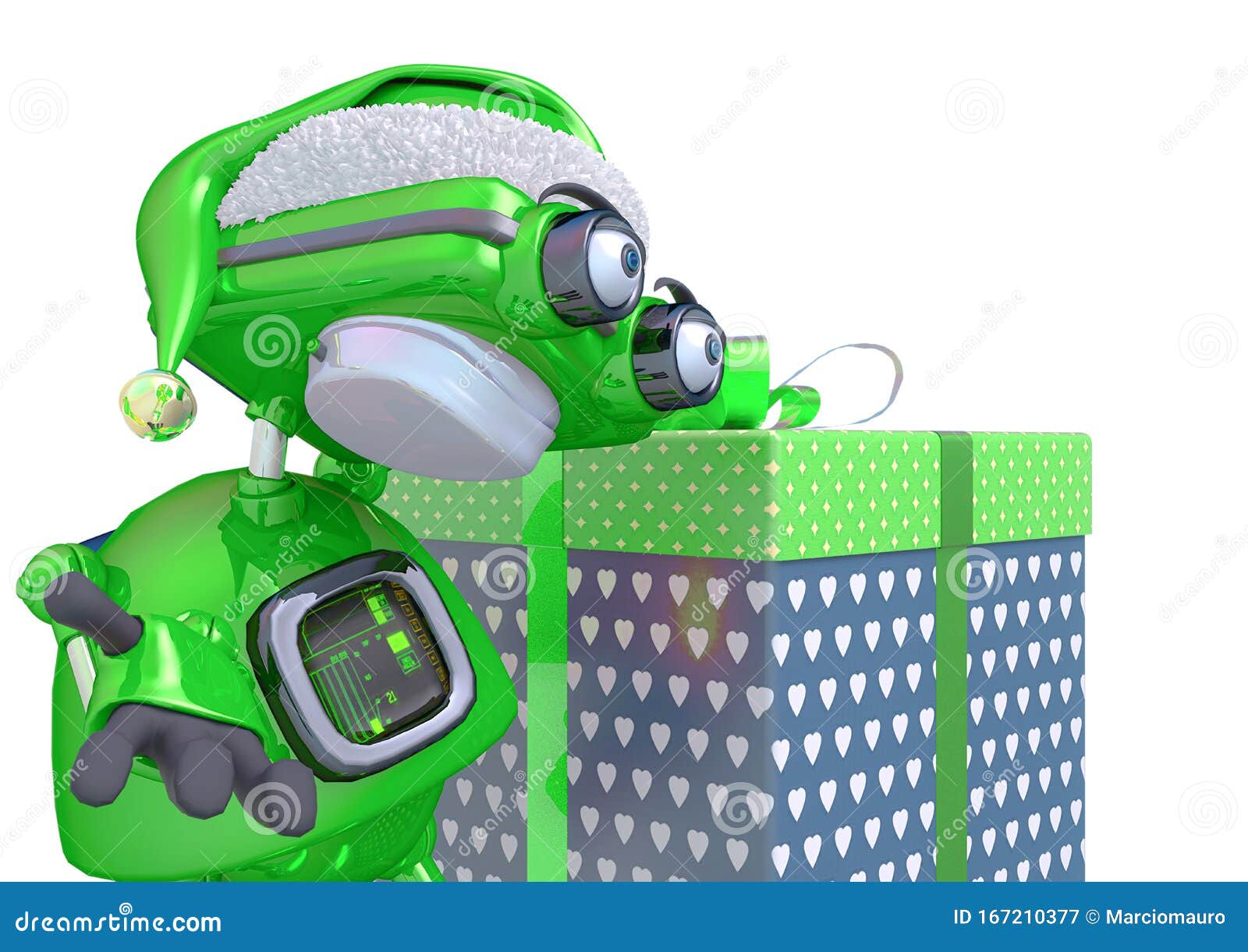 Santa Bot beside the Gift Box in White Background Side View Stock ...