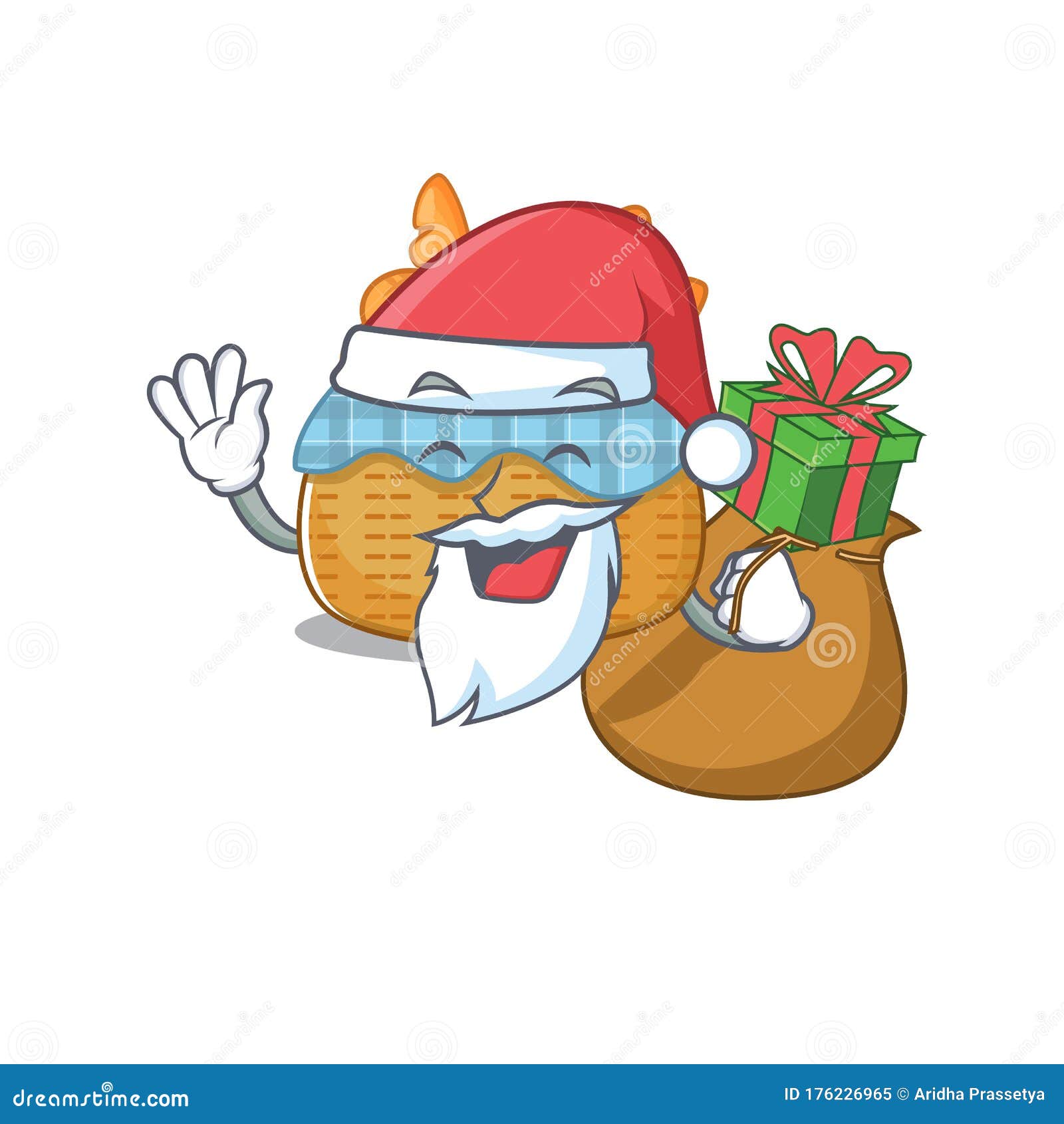 Santa Bread Basket Cartoon Character Design with Box of Gift Stock ...