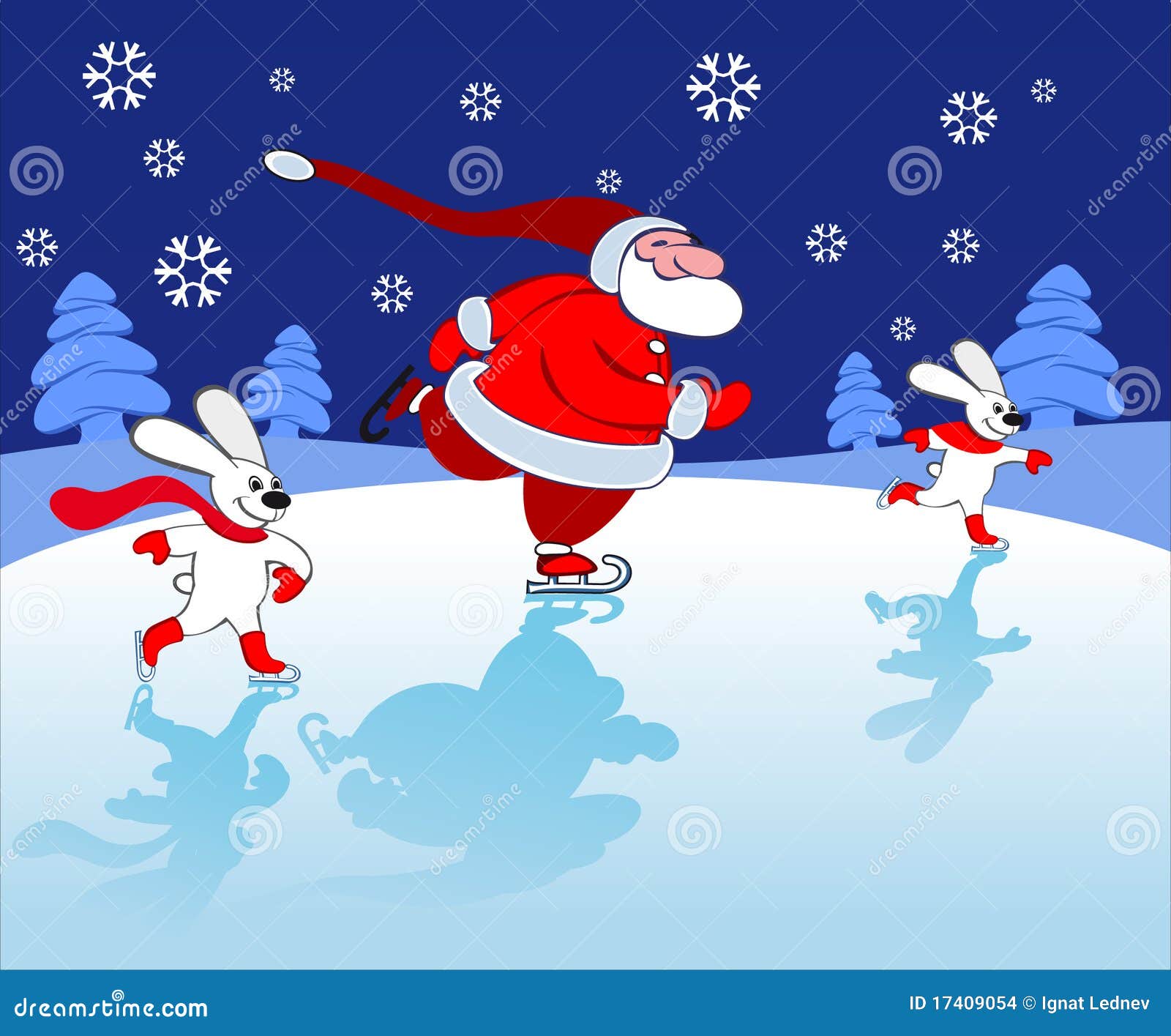 Santa and bunnies Skating stock illustration. Illustration of christmas ...