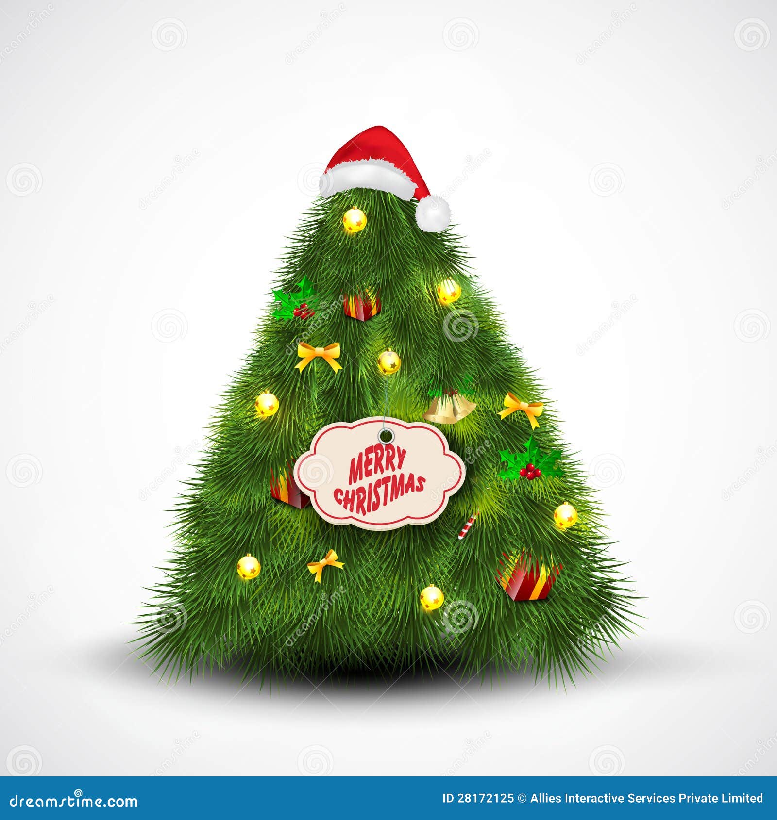 Santa Cap on Christmas Tree. Stock Vector - Illustration of celebration ...