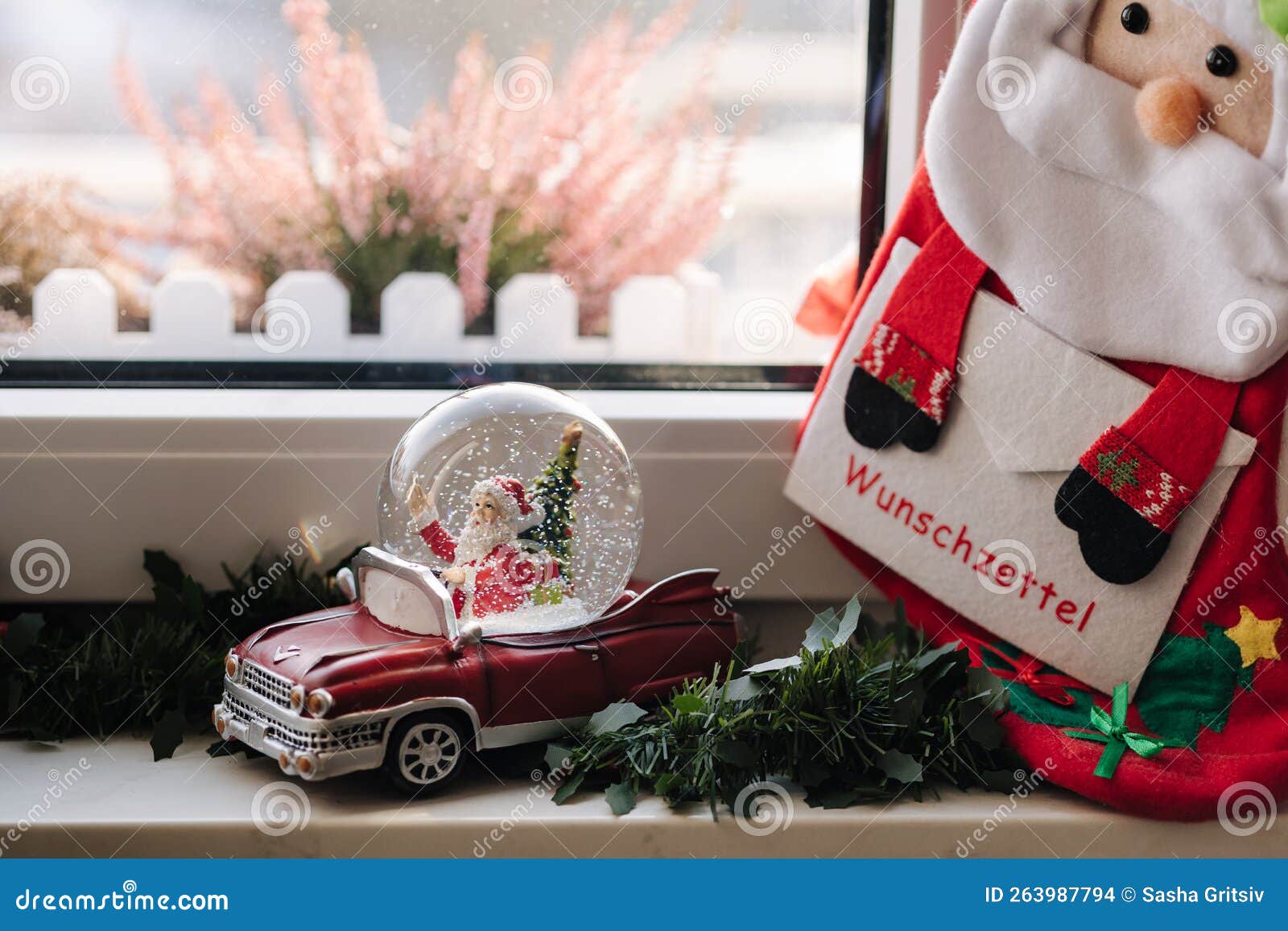 Santa in Car, Snow Globe. Christmas Decor Stock Photo - Image of light ...