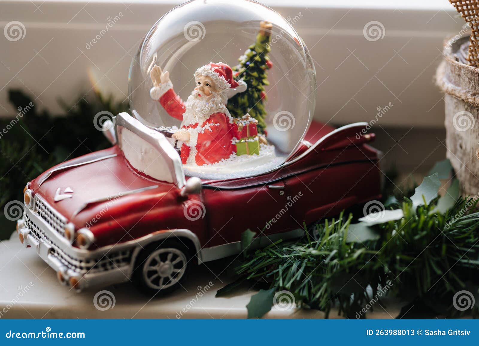 Santa in Car, Snow Globe. Christmas Decor Stock Image - Image of globes ...