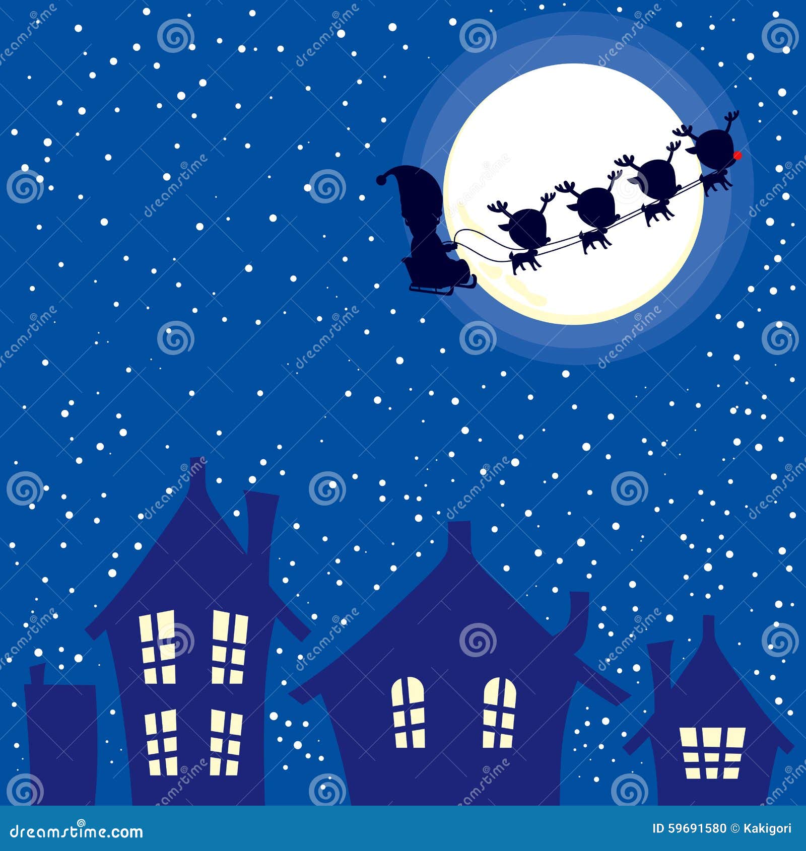 Santa Christmas Night ilustração do vetor. Ilustração de vôo - 59691580