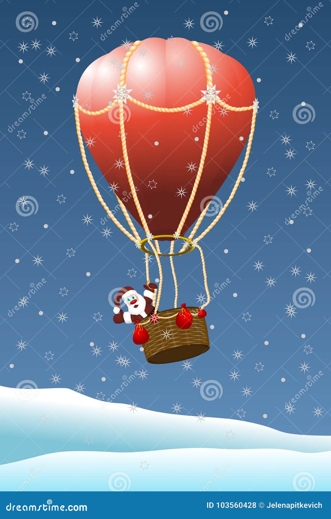 Santa Claus in air balloon stock illustration. Illustration of ornament ...