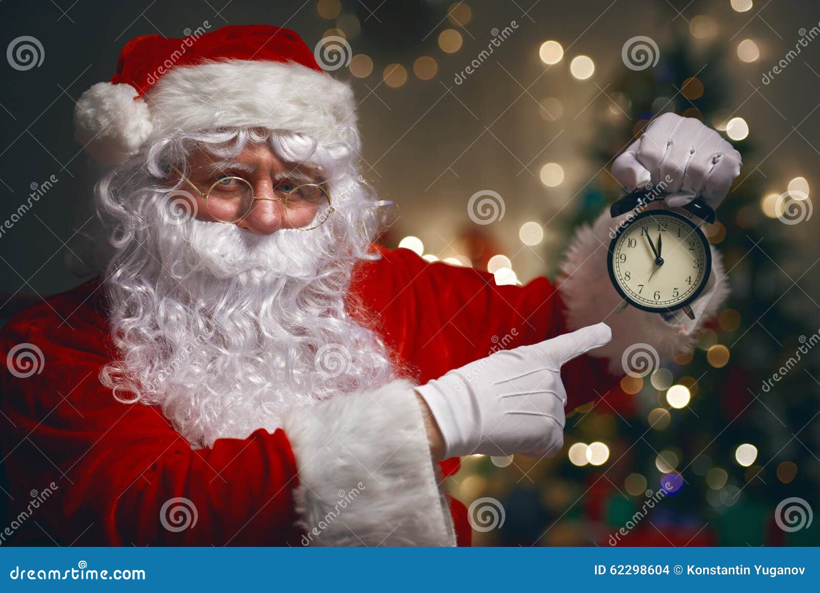 Santa Claus with Alarm Clock Stock Photo - Image of seasonal, december ...
