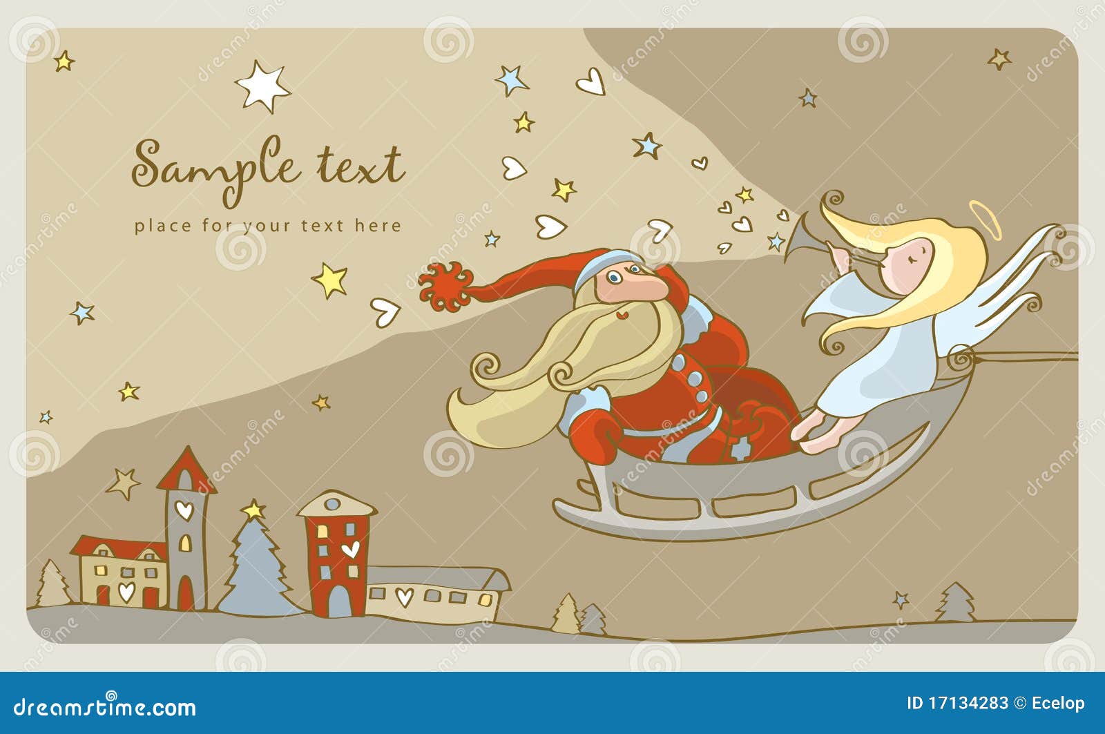 Santa Claus and a Angel in a Sleigh. Postcard Stock Vector ...