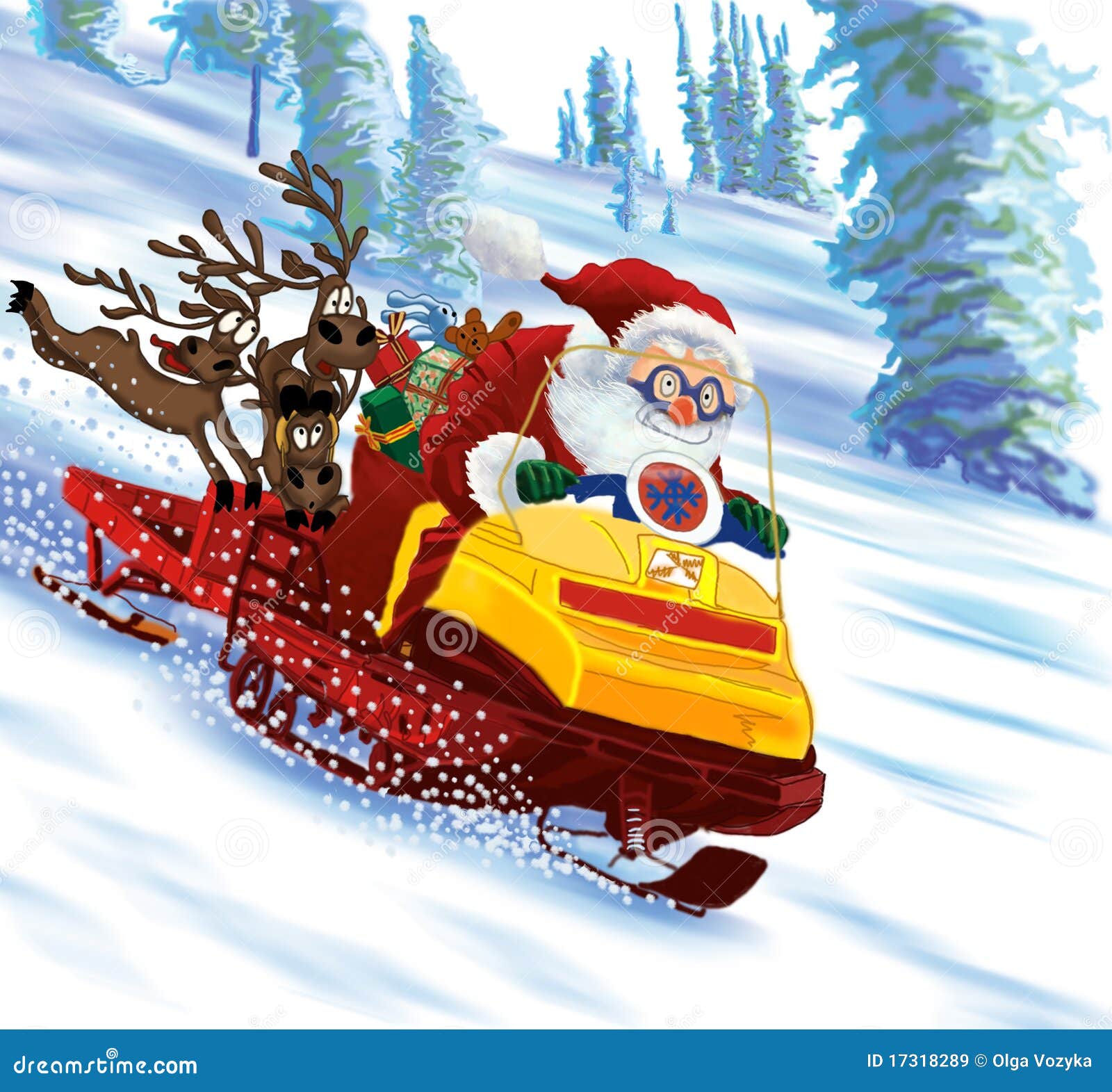 Santa Claus Astride a Snowmobile Stock Illustration - Illustration of ...