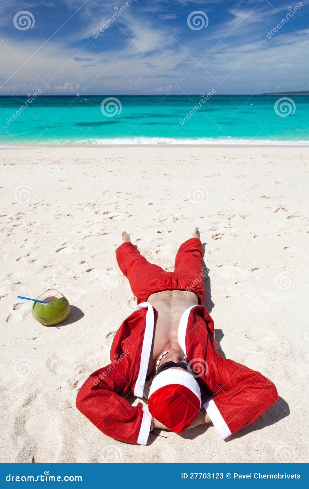 Santa Claus on Beach Relaxing Stock Image - Image of leisure, horizon ...