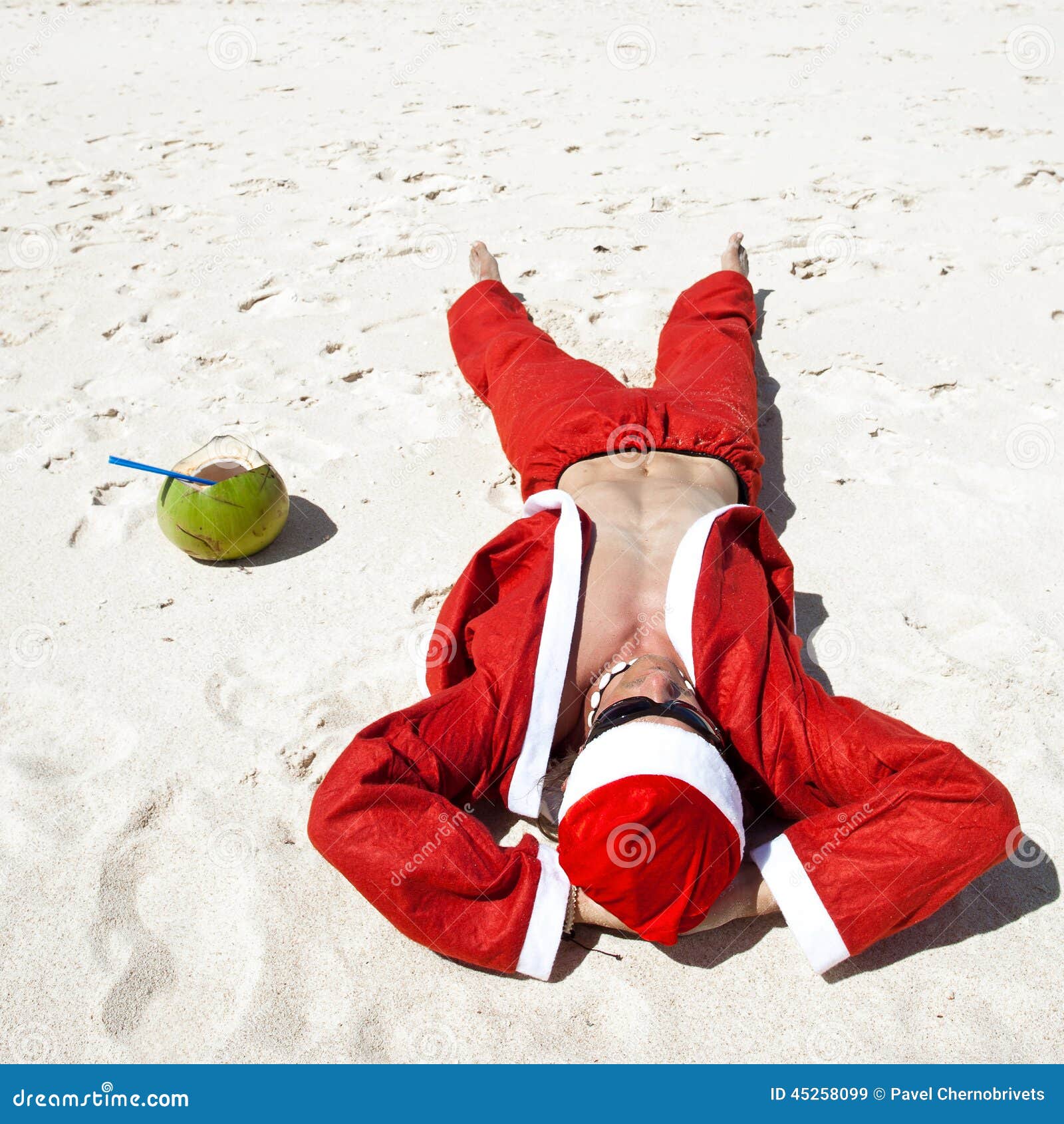 Santa Claus on Beach Relaxing Stock Image - Image of santa, happy: 45258099