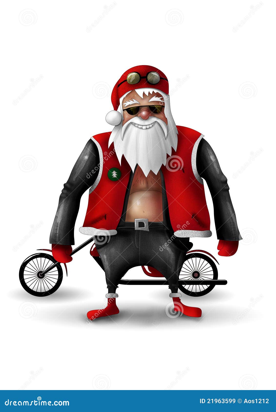 Santa Claus Biker on white stock illustration. Illustration of ...
