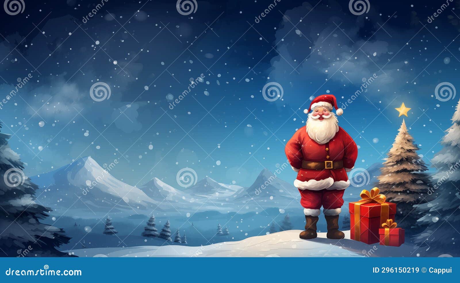 Santa Claus with Gift Boxes on Blue Background Stock Illustration ...