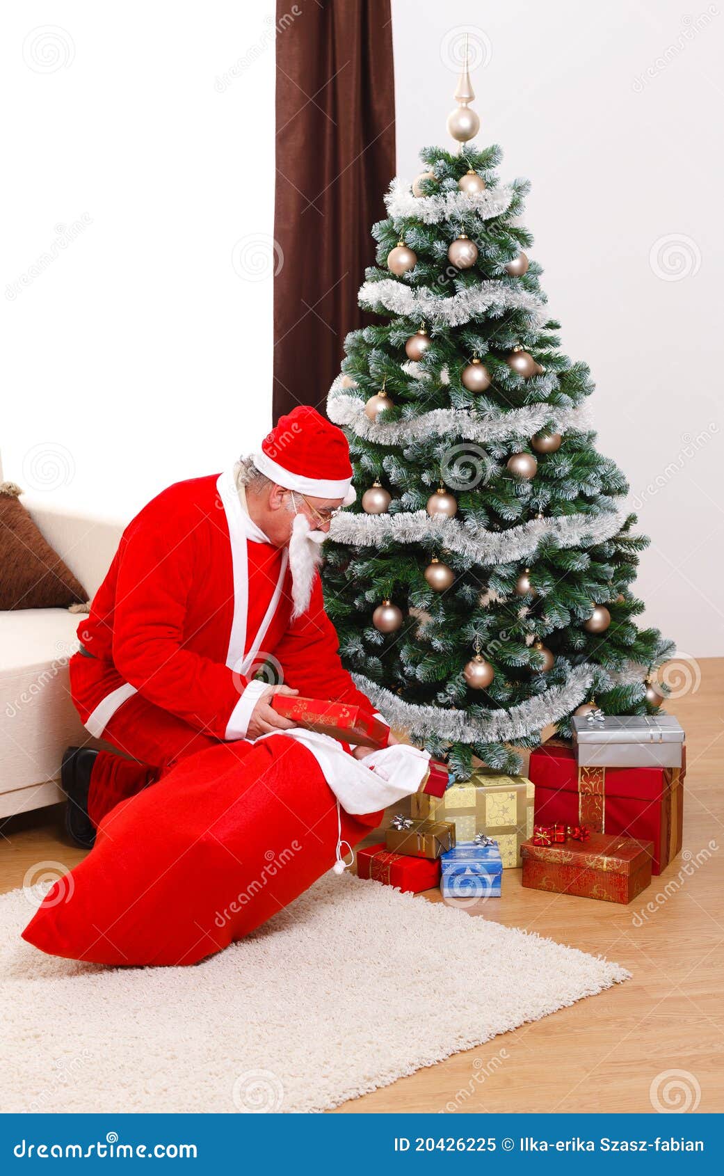 Santa Claus Bringing Presents in Christmas Stock Image - Image of tree ...