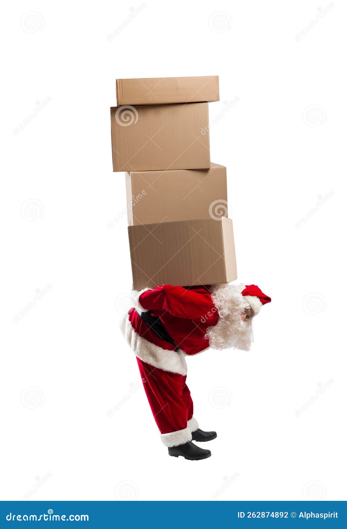 Santa Claus Carry a Stack of Boxes for Christmas Stock Photo - Image of ...