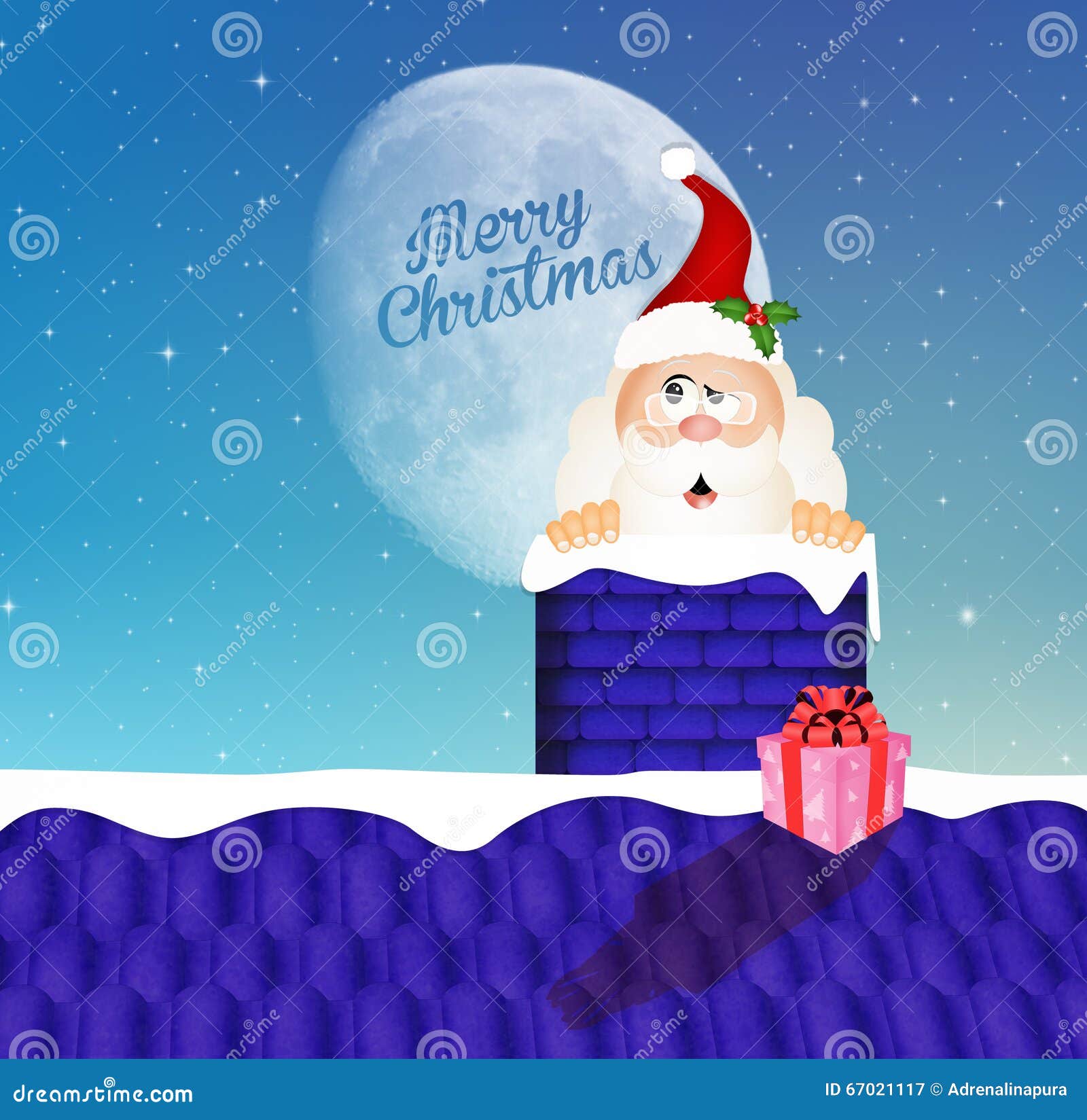 Santa Claus in the chimney stock illustration. Illustration of ...