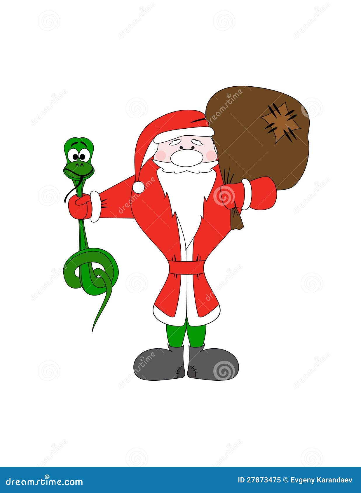 Santa Claus with Christmas Snake and Gift Bag Stock Vector ...