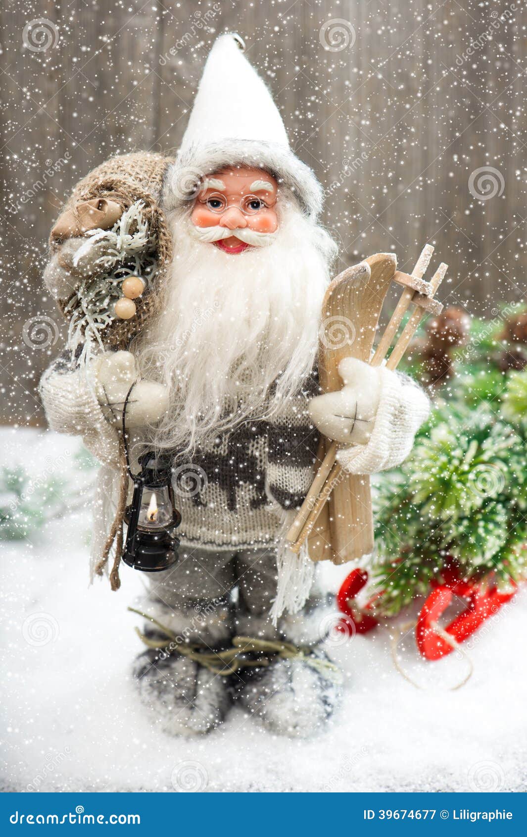 Santa Claus with Christmas Tree in Snow Stock Image - Image of ...