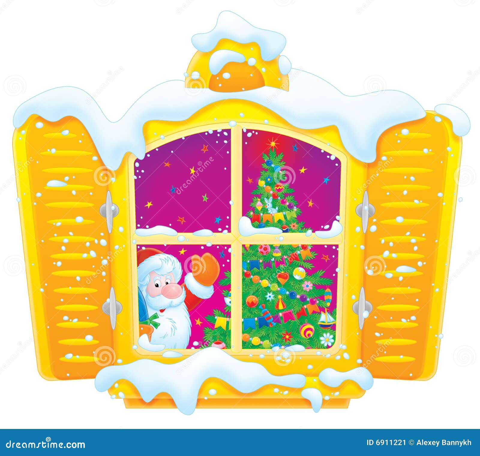 Santa Claus and Christmas Tree in the Window Stock Illustration ...