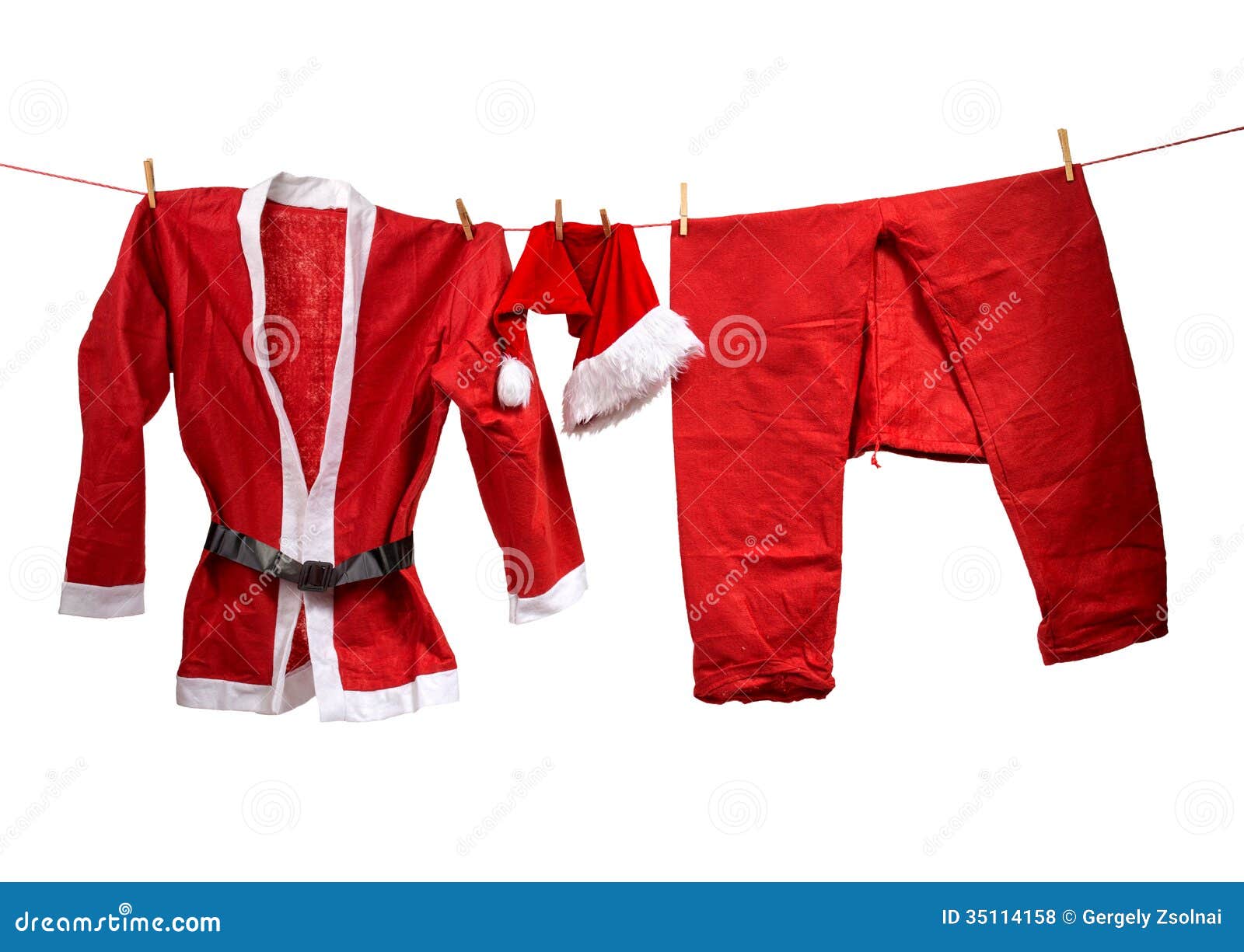 The Santa Claus Clothes on the Clothesline Stock Photo - Image of ...