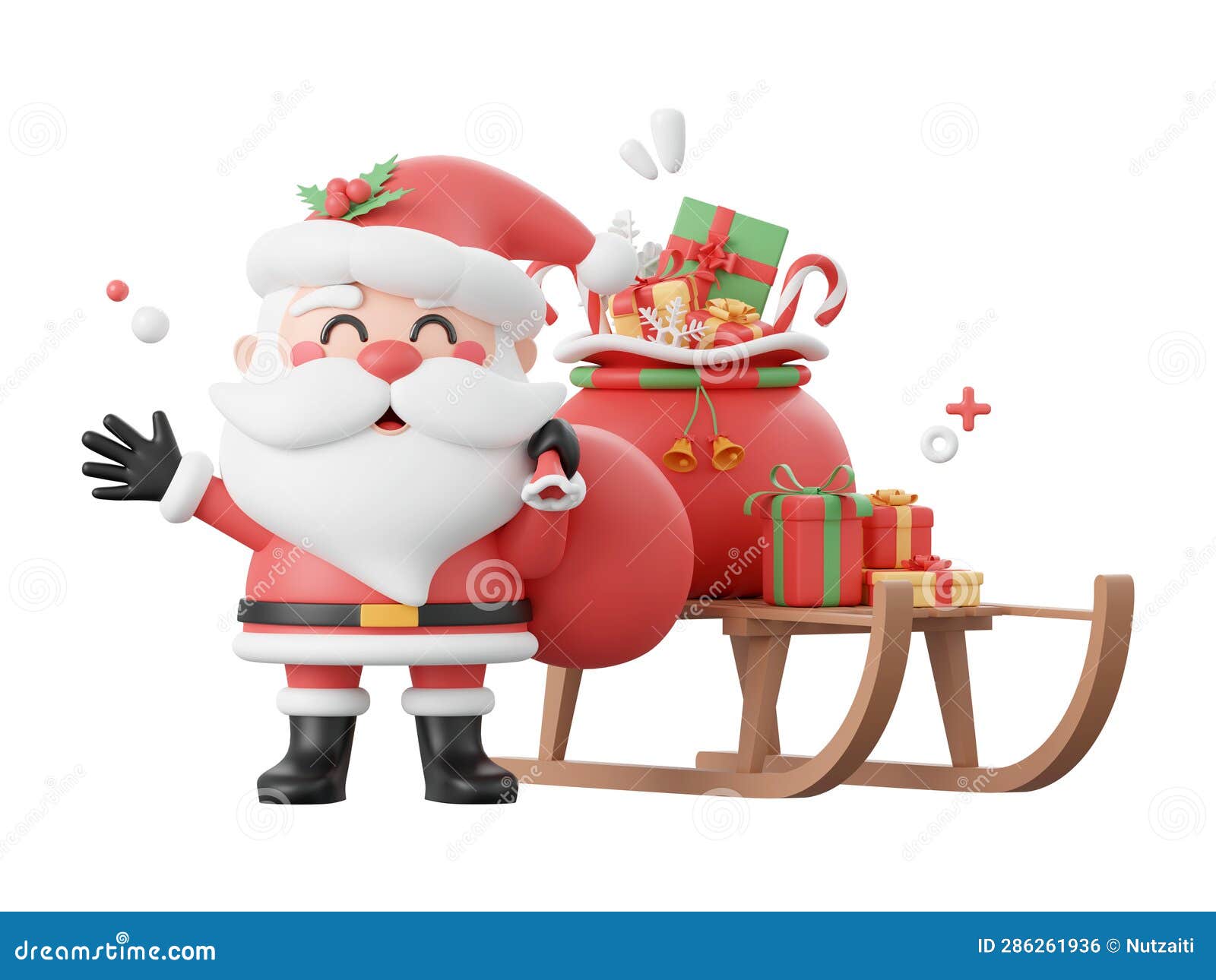 Santa Claus Com Presente De Natal Em Elementos Do Tema De Natal ...