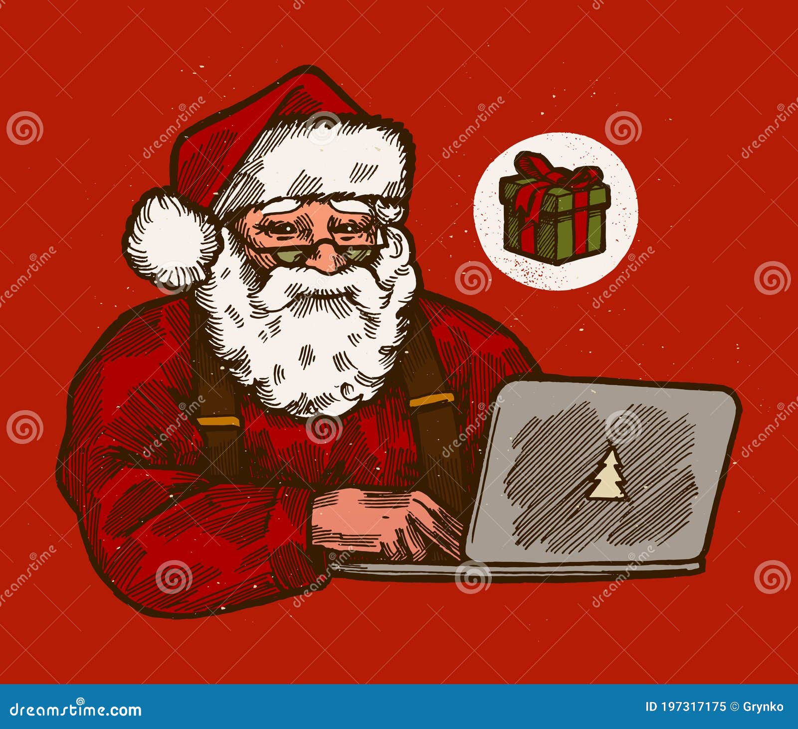 Santa Claus with computer stock vector. Illustration of office - 197317175