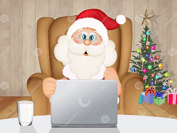 Santa Claus with computer stock illustration. Illustration of concept ...