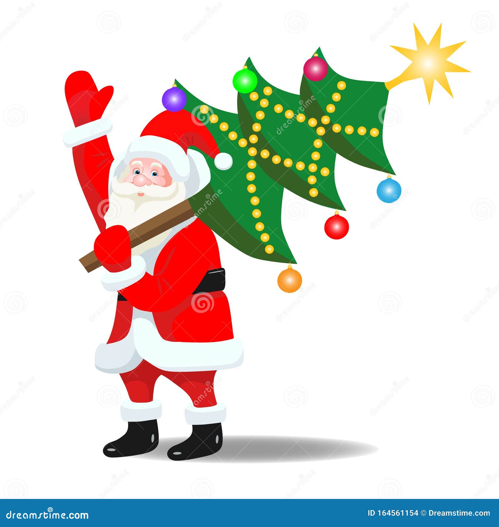Santa Claus with a Decorated Christmas Tree Stock Vector - Illustration ...