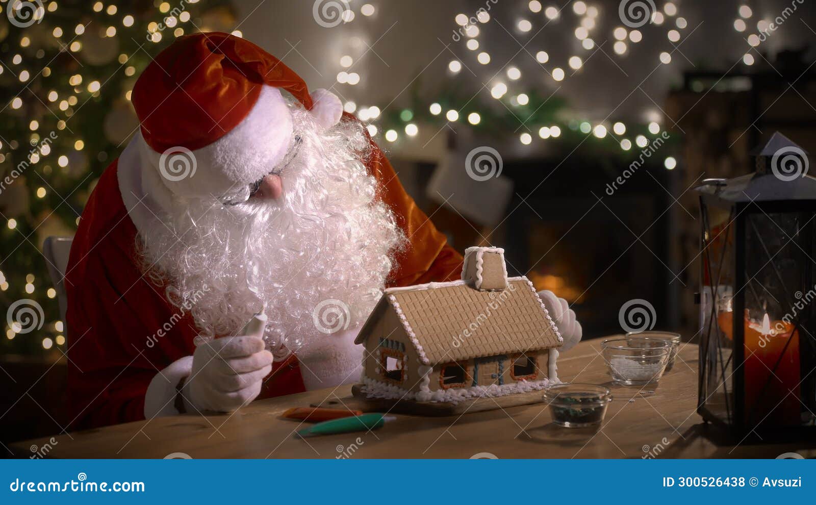 Santa Claus Decorating A Gingerbread House Stock Footage Video Of