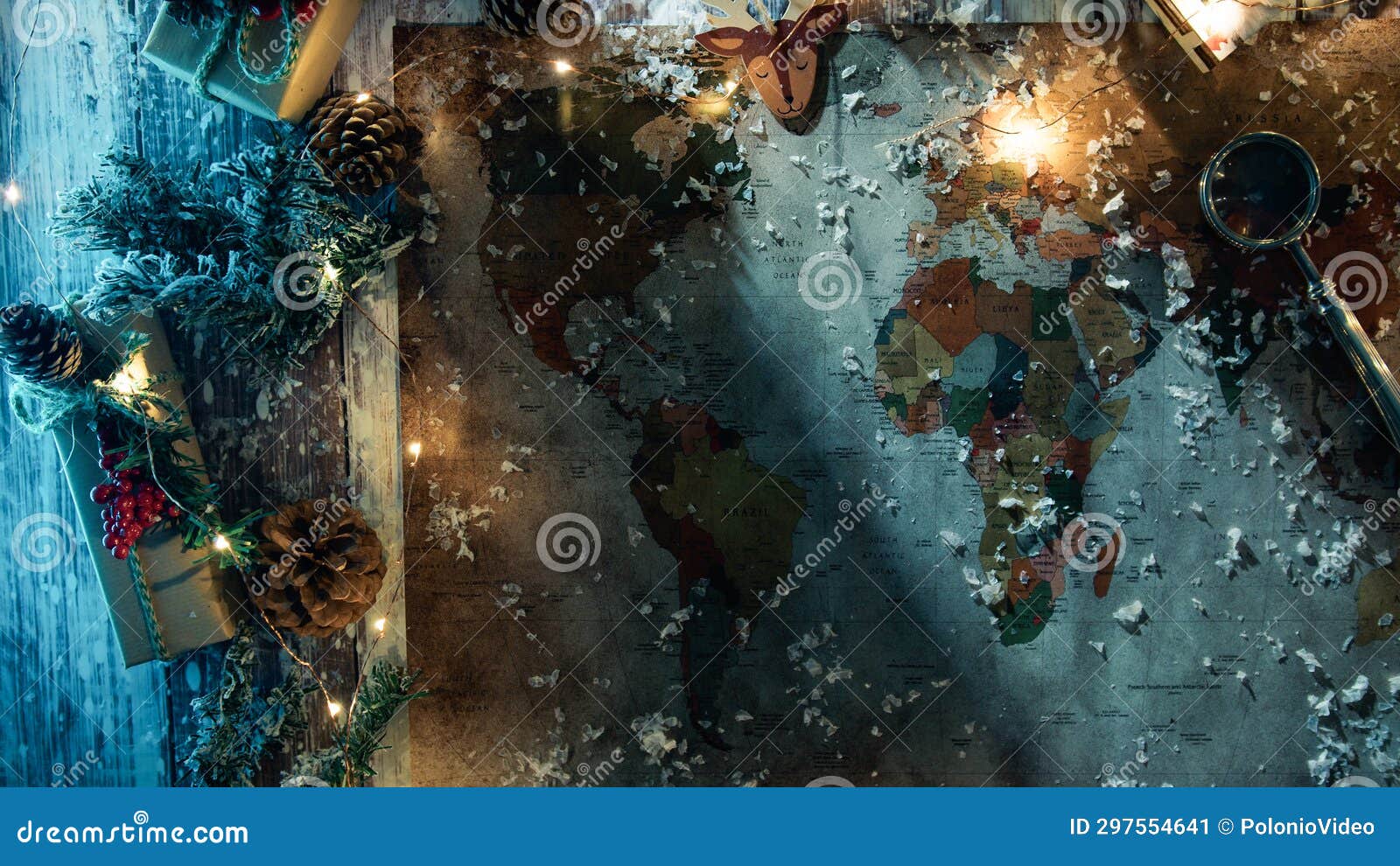 Santa Claus Desk with Road Map Background Stock Image - Image of ...