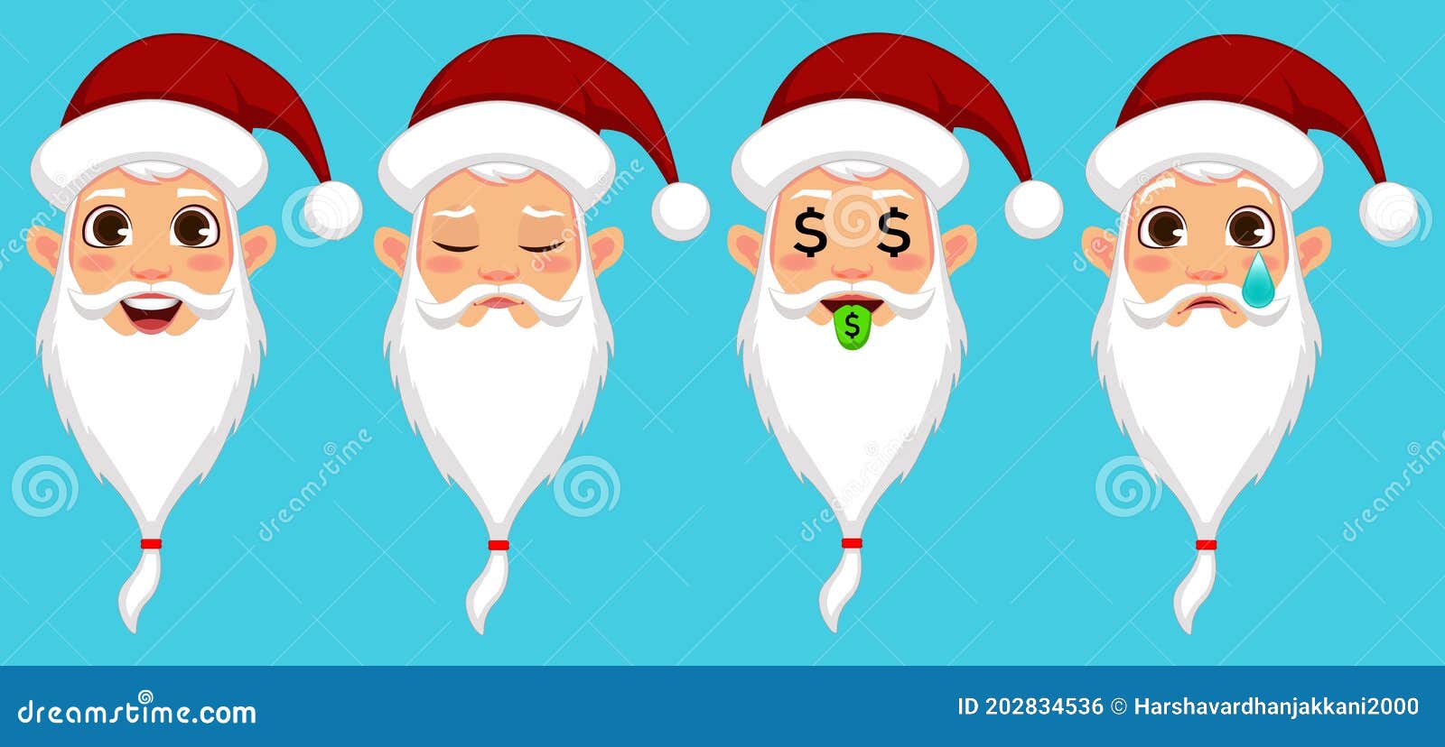 Santa Claus with Different Facial Expressions Set Stock Illustration ...