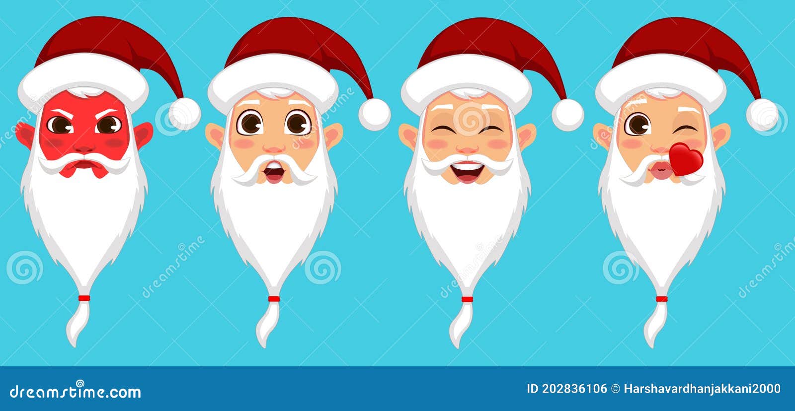 Santa Claus with Different Facial Expressions Set Stock Illustration ...