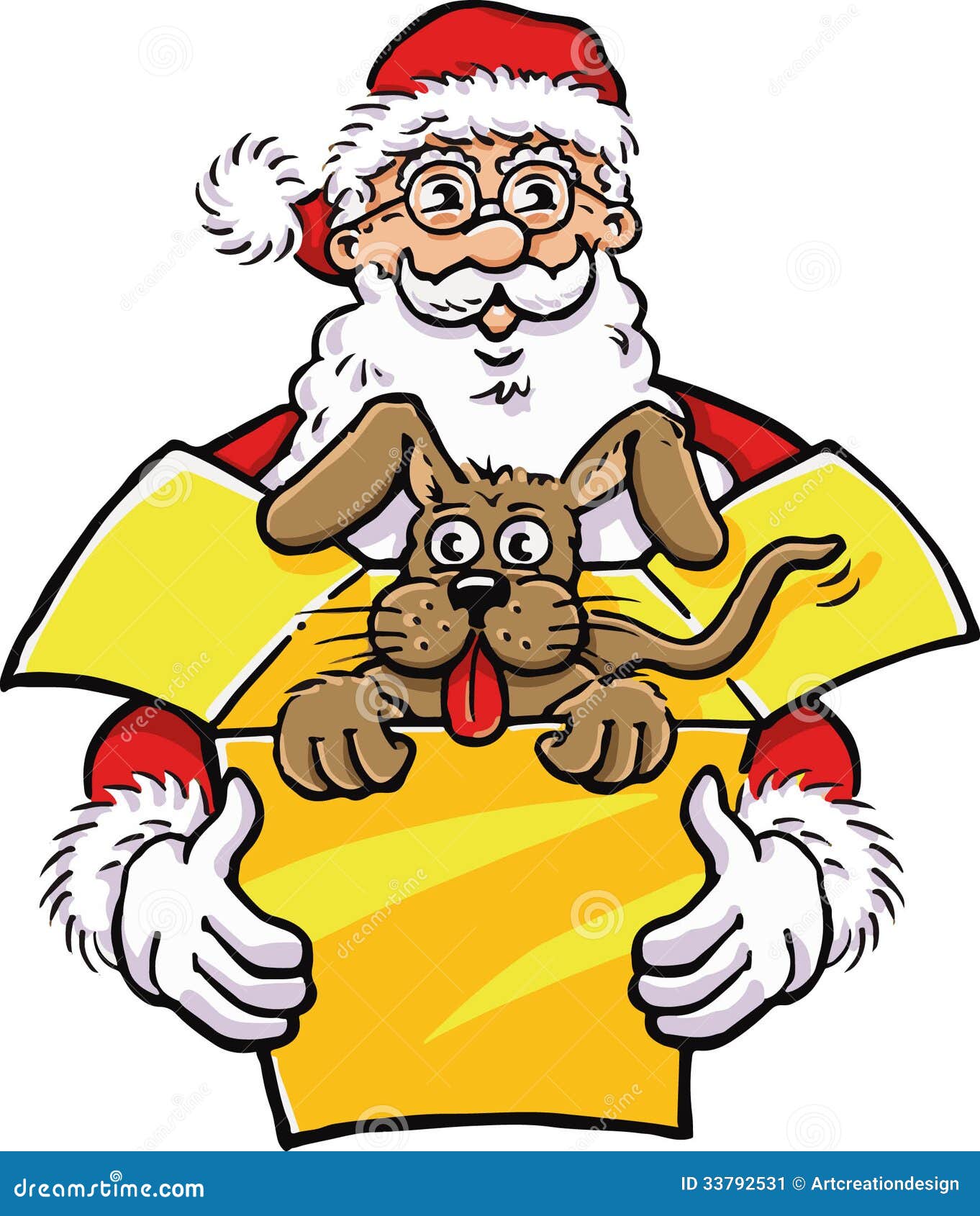 Santa Claus with Dog in Present Box Stock Image - Image of present ...