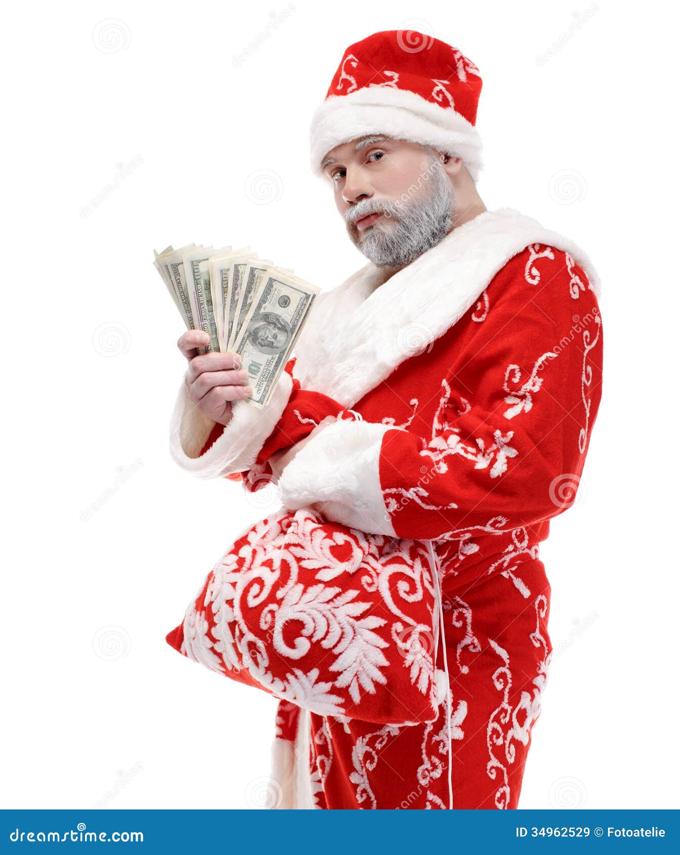 Santa Claus with Dollars on a White Background Stock Image - Image of ...