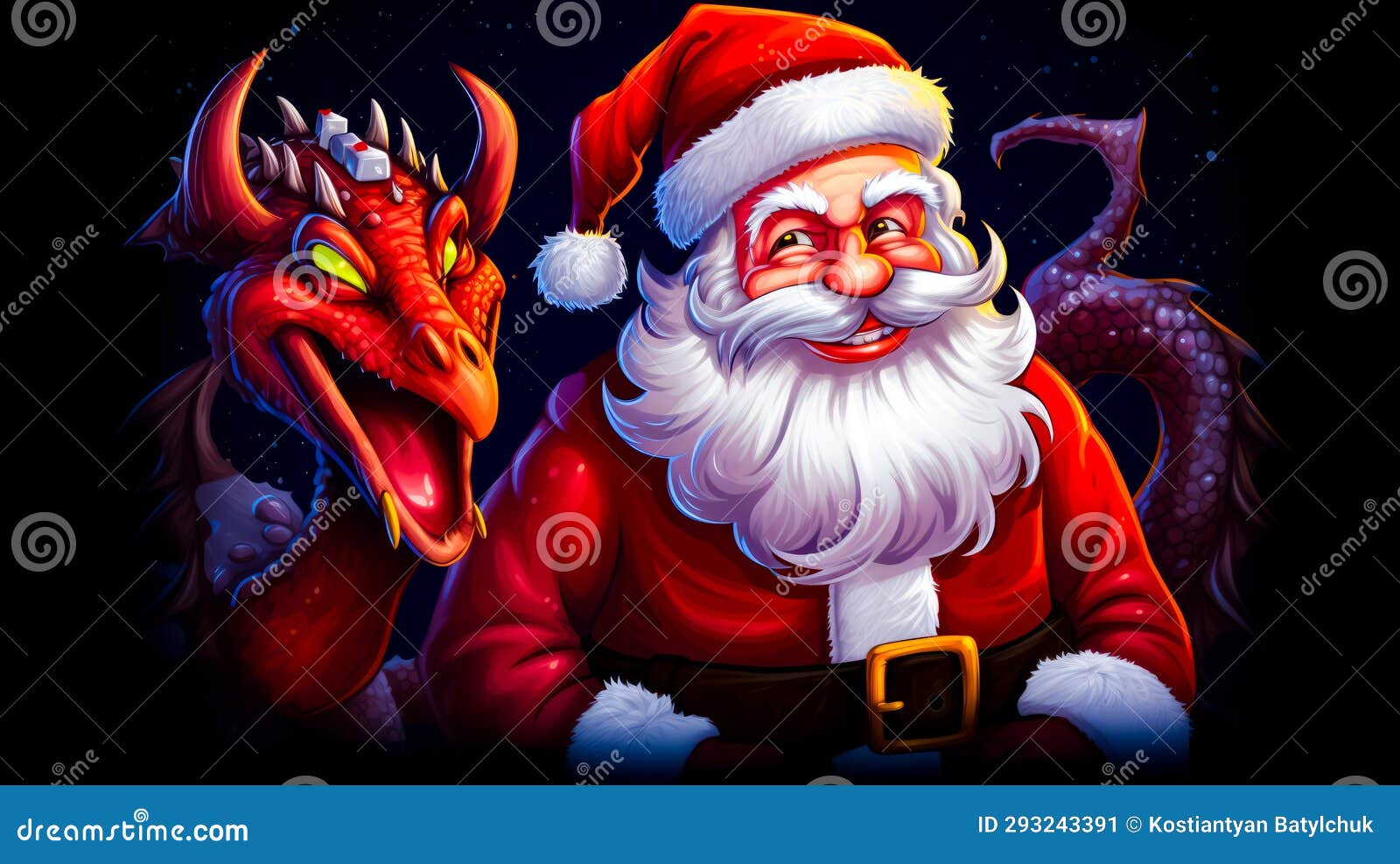 Santa Claus with Dragon on His Shoulder and Dragon on His Shoulder ...